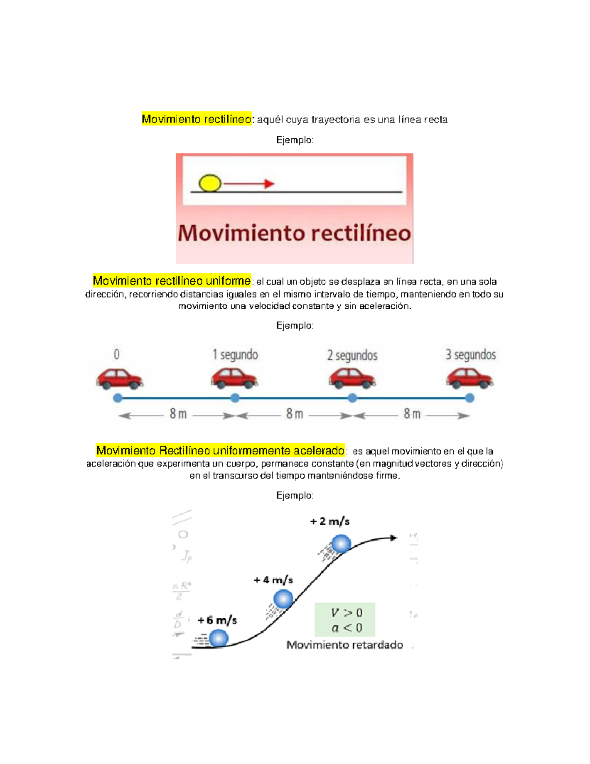tipos de movimiento - Movimiento rectilíneo: aquél cuya trayectoria es ...