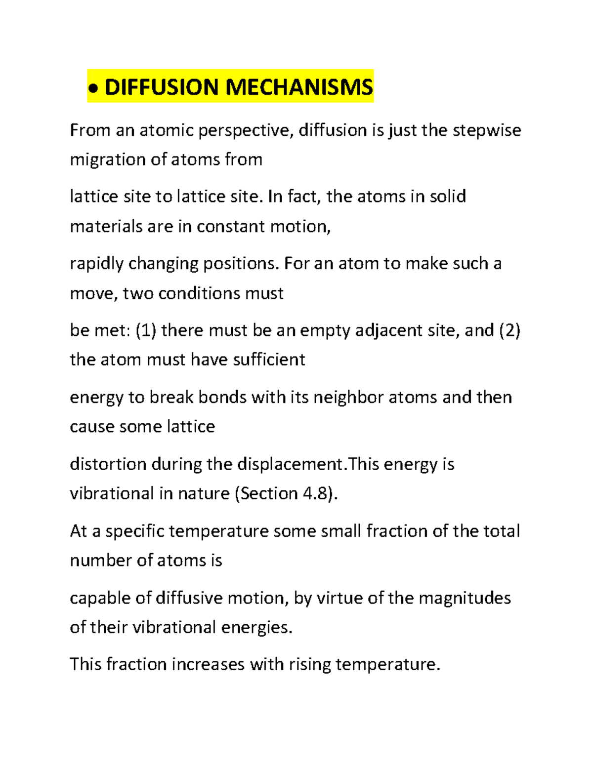 Diffusion Mechanisms - DIFFUSION MECHANISMS From an atomic perspective ...