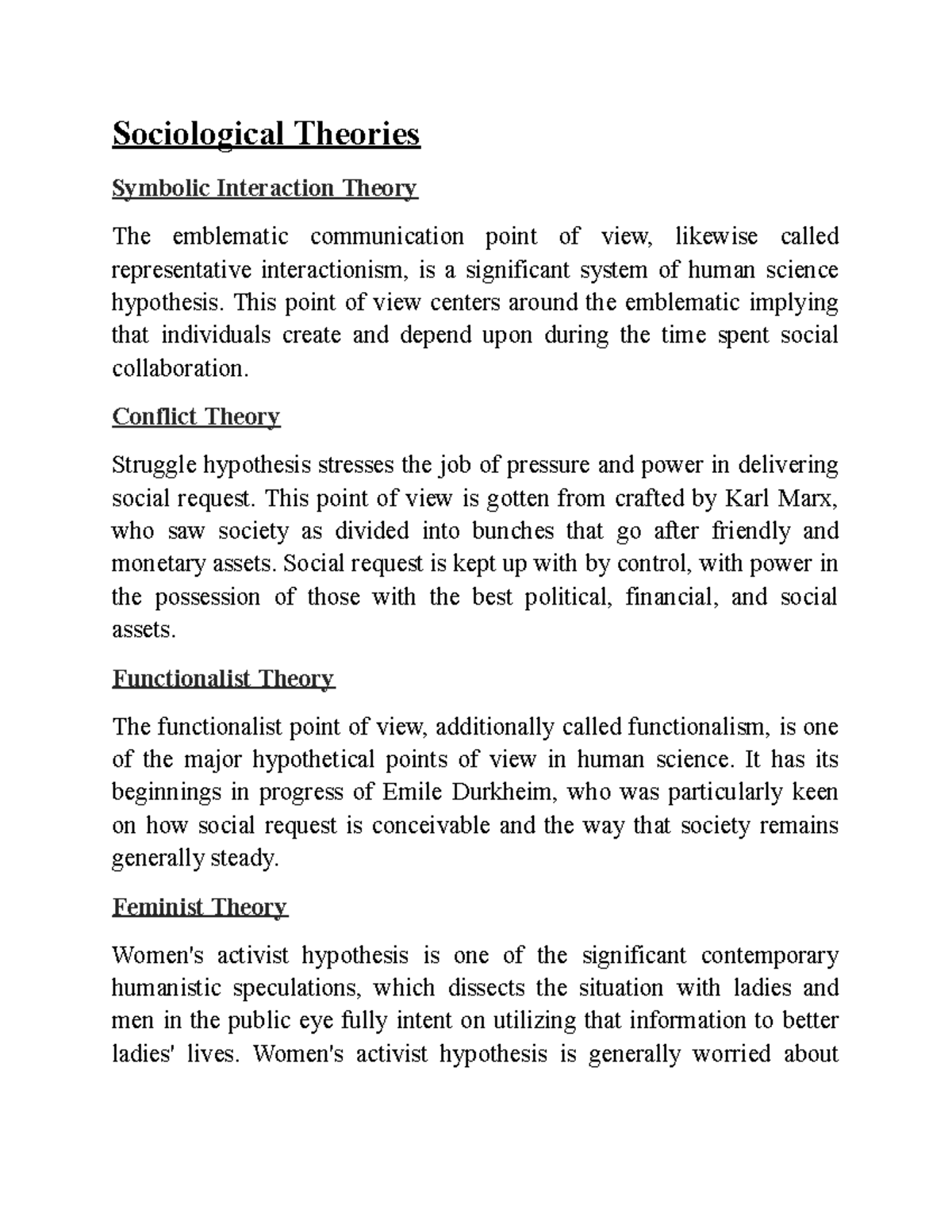 Sociological Theories - Sociological Theories Symbolic Interaction ...