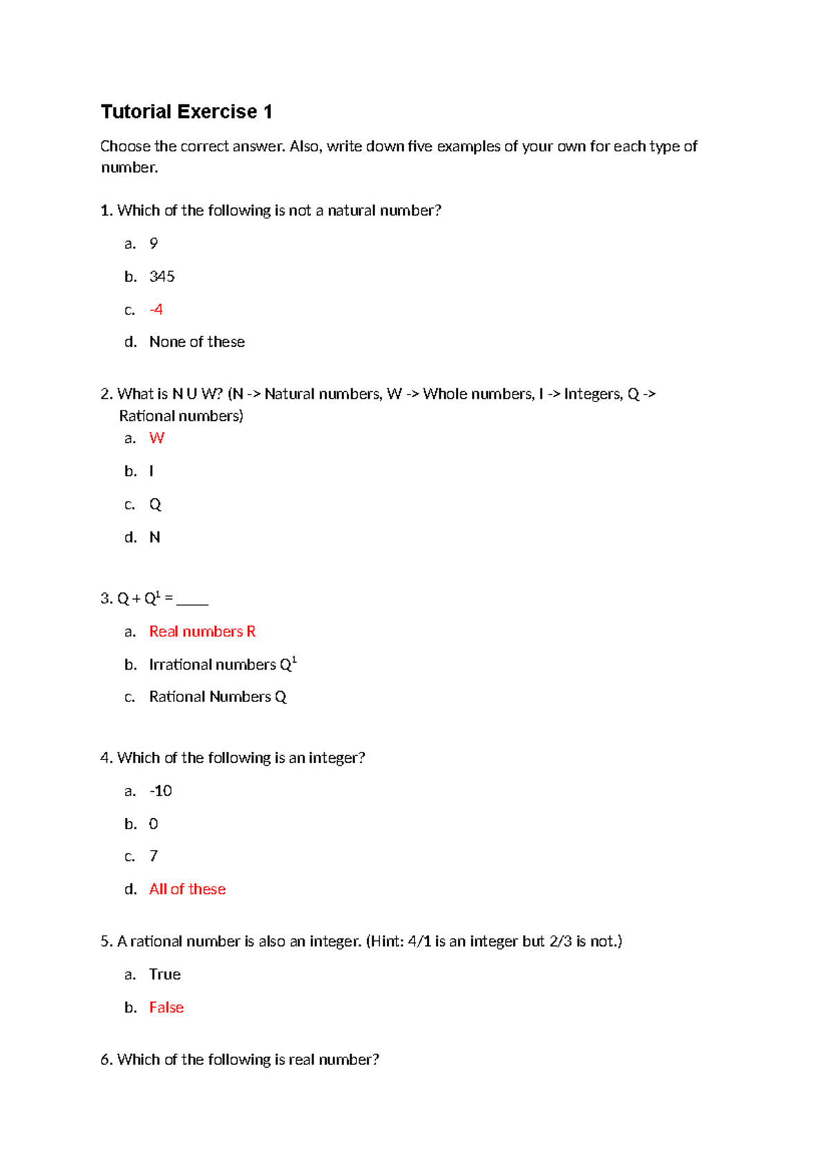 MTH410 Topic 1 Tutorial Exercise 1 Solution - Tutorial Exercise 1 Choose the correct answer ...