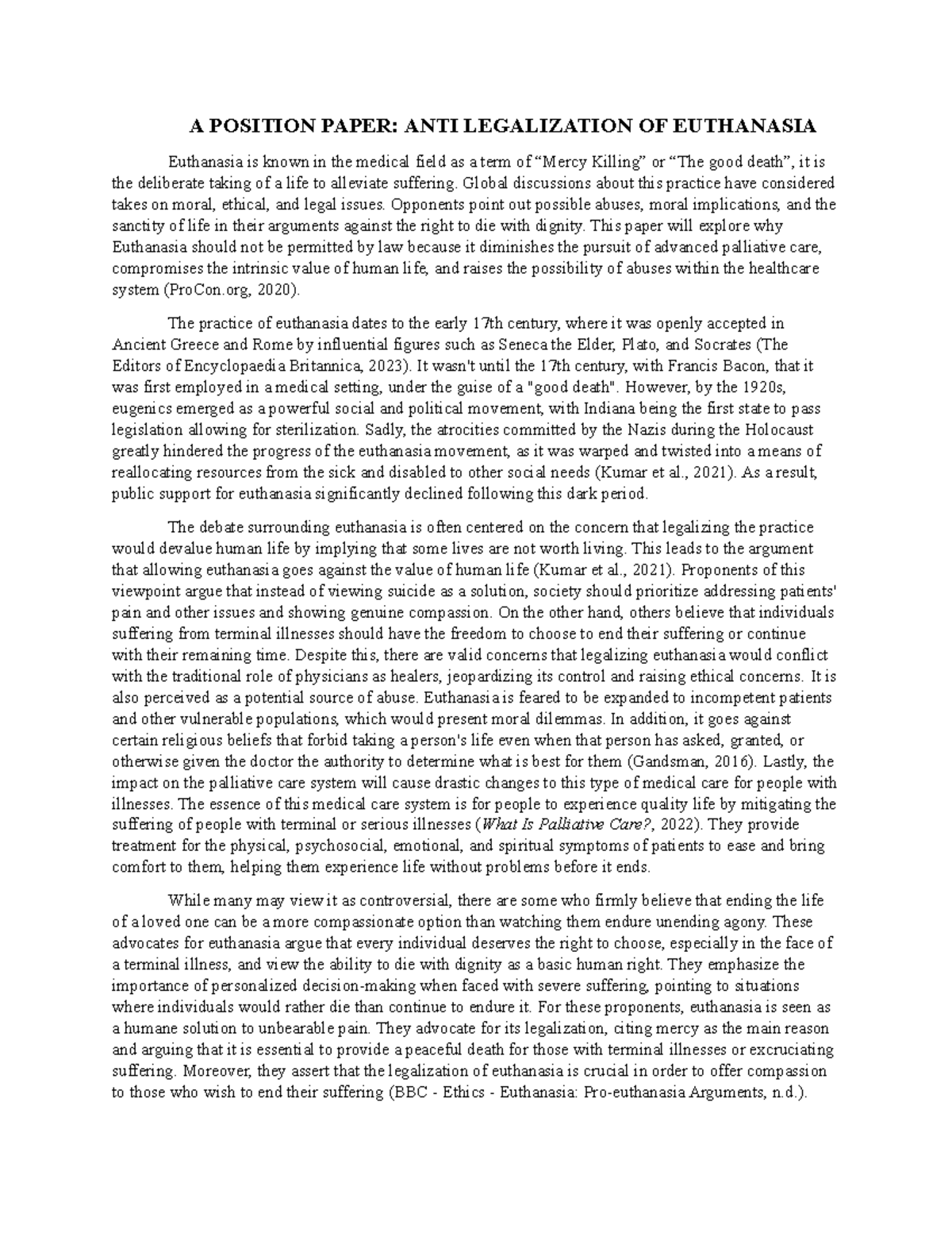 A Position Paper Euthanasia - A POSITION PAPER: ANTI LEGALIZATION OF ...