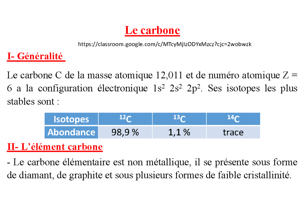 Chap 2 - CHIMIE DESCRIPTIVE I ET DIAGRAMMES DE PHASES - Le carbone Le ...