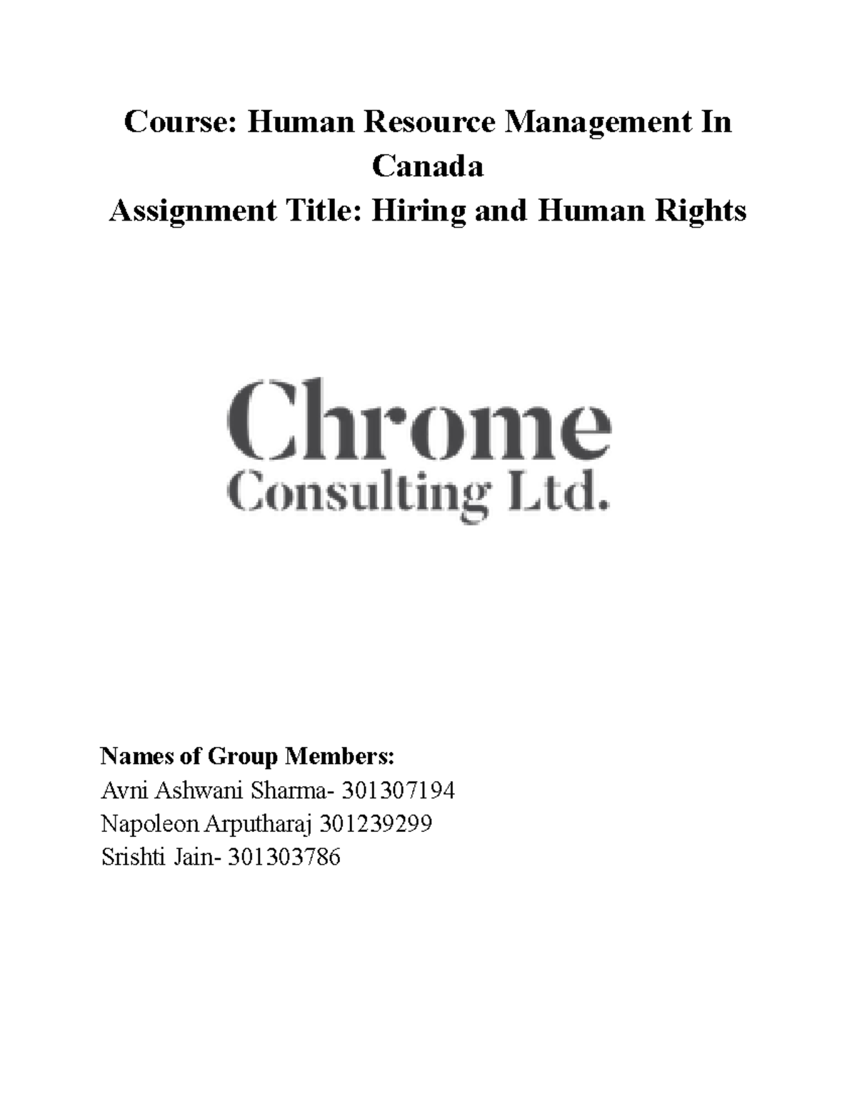 Assignment-1. Hiring and Human Rights - Course: Human Resource ...