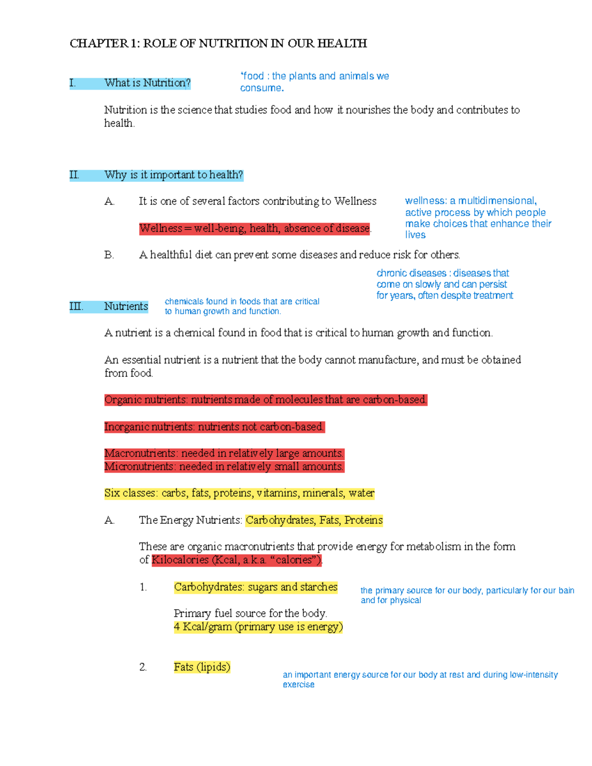 Chapter 1 - Tagged - notes - CHAPTER 1: ROLE OF NUTRITION IN OUR HEALTH ...