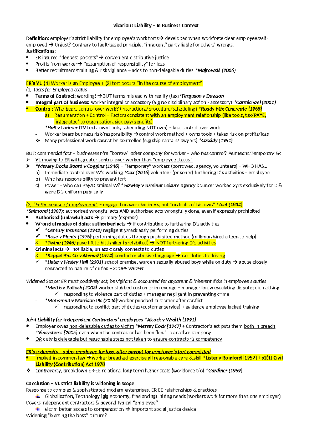 VL Exam Revision - Vicarious Liability – In Business Context Definition ...