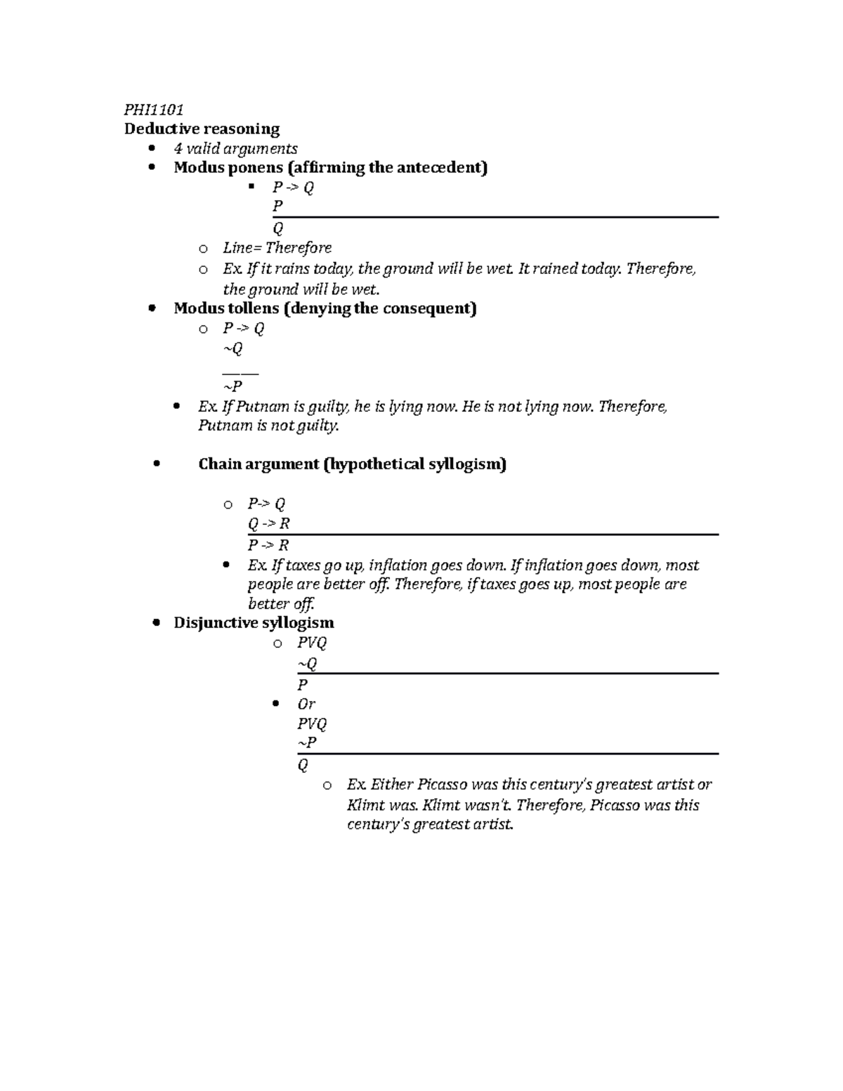 Deductive Reasoning Lecture Notes 1 Phi Deductive Reasoning 4 Valid Arguments Modus Ponens