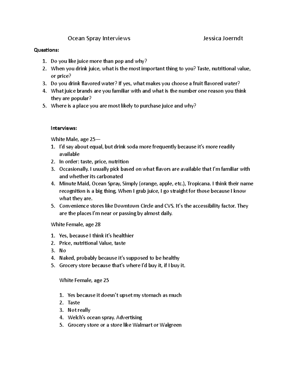 Ocean Spray Interviews and Overview Jessica Joerndt - Ocean Spray ...