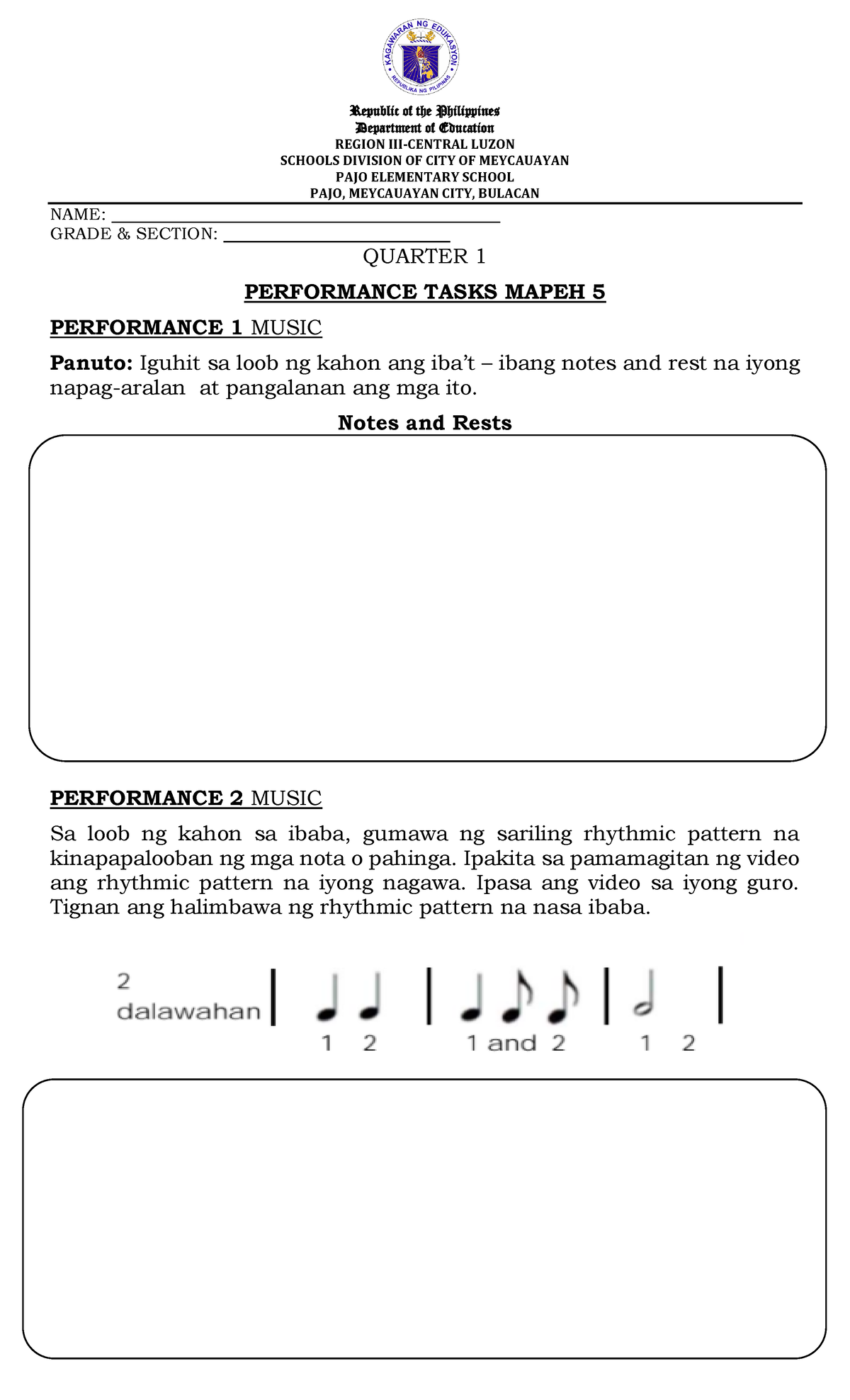 528485020 Quarter 1 Mapeh Performance Task - Republic of the ...