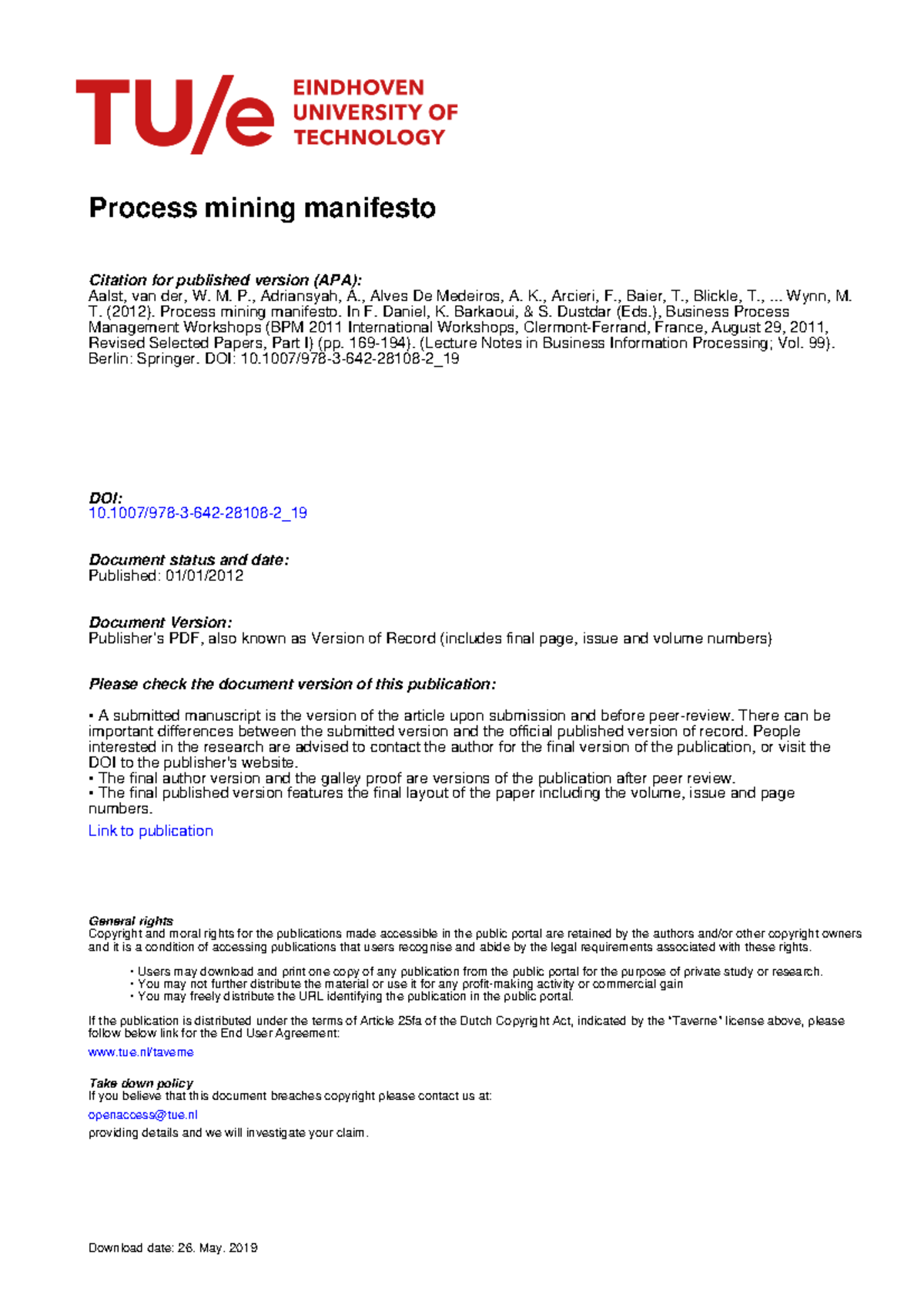 Process Mining Manifesto - Process mining manifesto Citation for ...