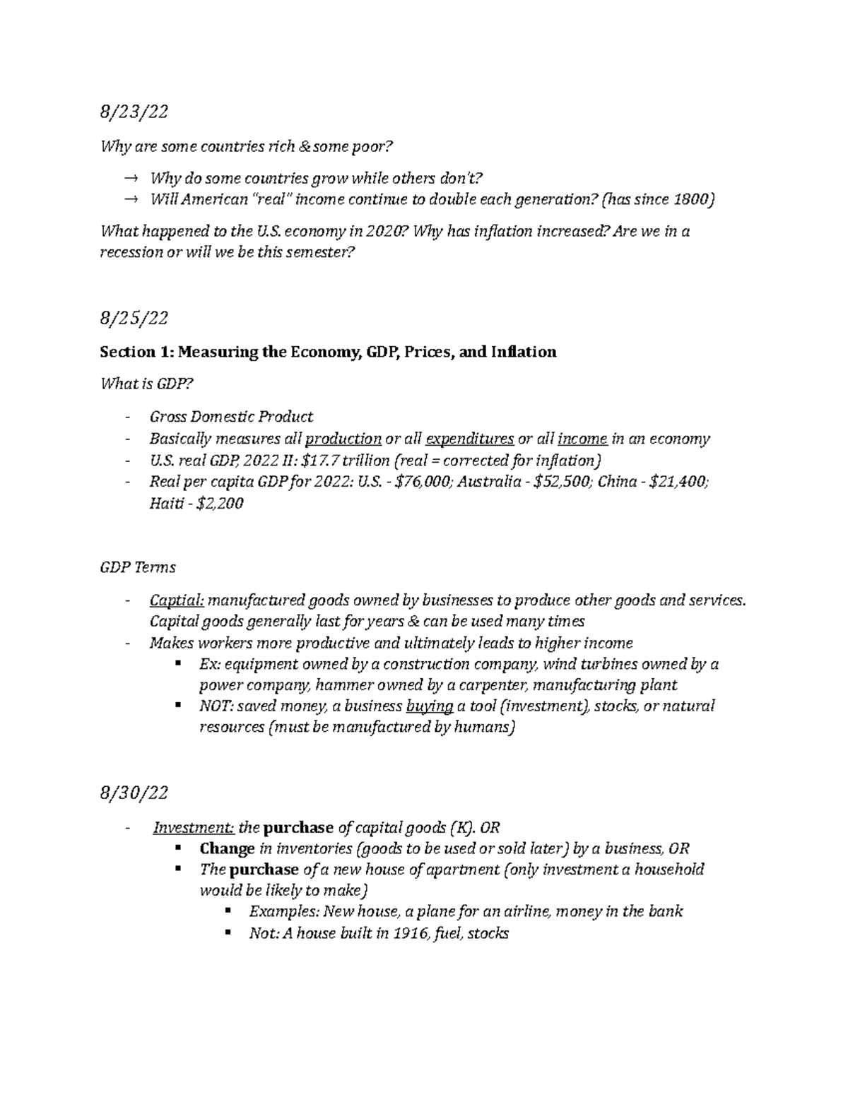 Econ 104 Notes (Bill Goffe) - 8/23/ Why are some countries rich & some ...