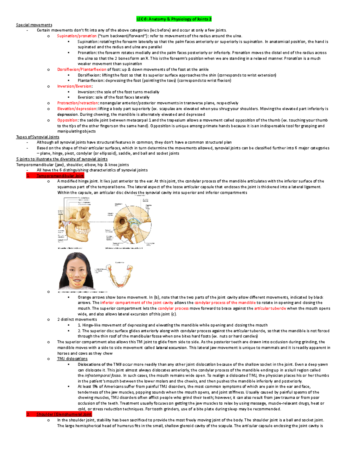 ANP1106 LEC 6 (Anatomy & Physiology of Joints pt2) - LEC 6: Anatomy ...