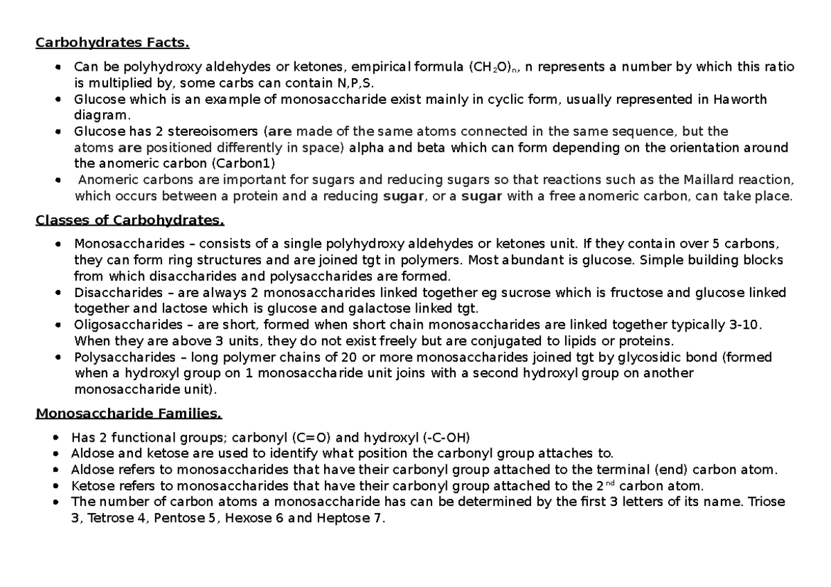 Carbohydrates revision guide - Carbohydrates Facts. Can be polyhydroxy ...