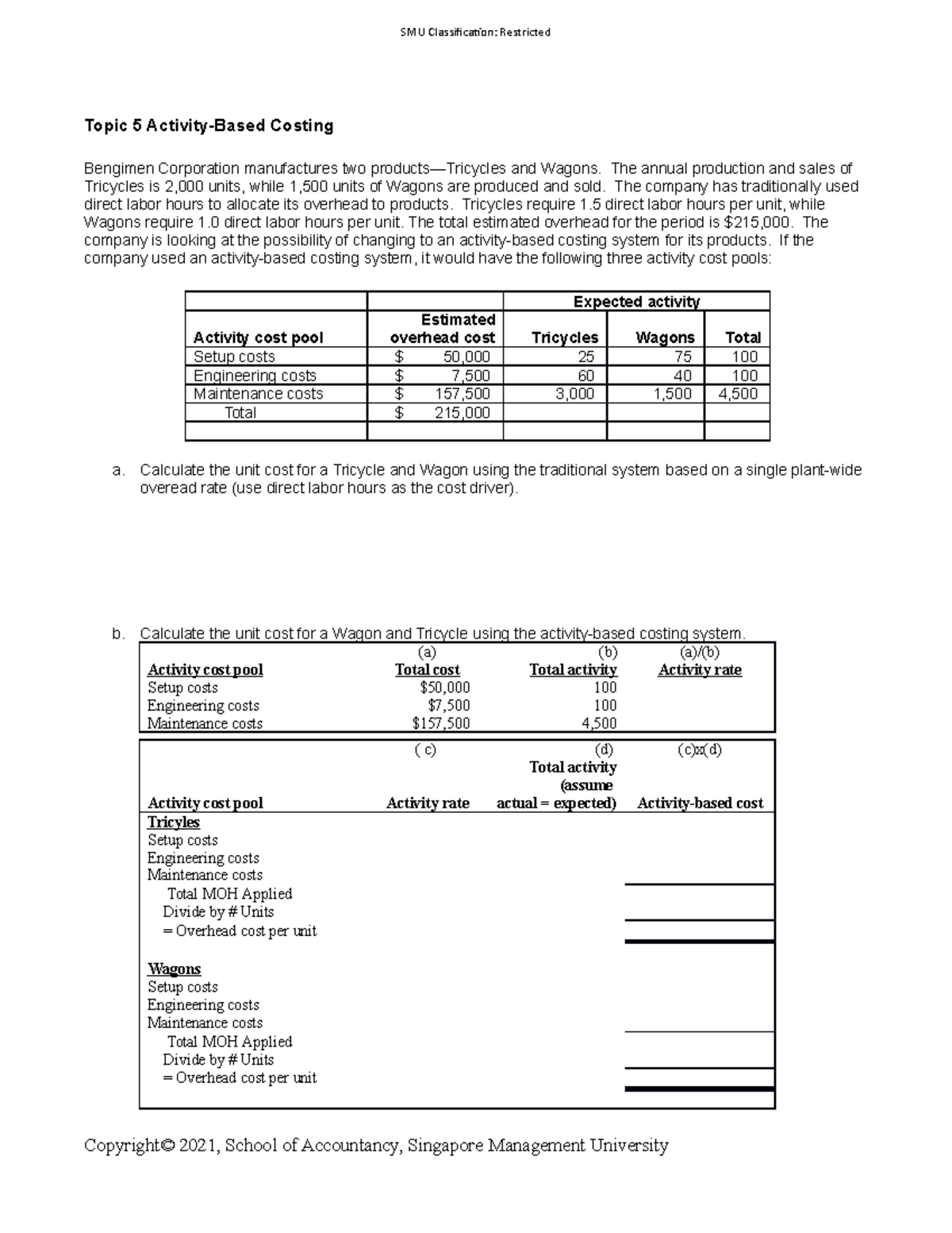 Week 5 - Activity-based Costing Activity with Solutions - Topic 5 ...