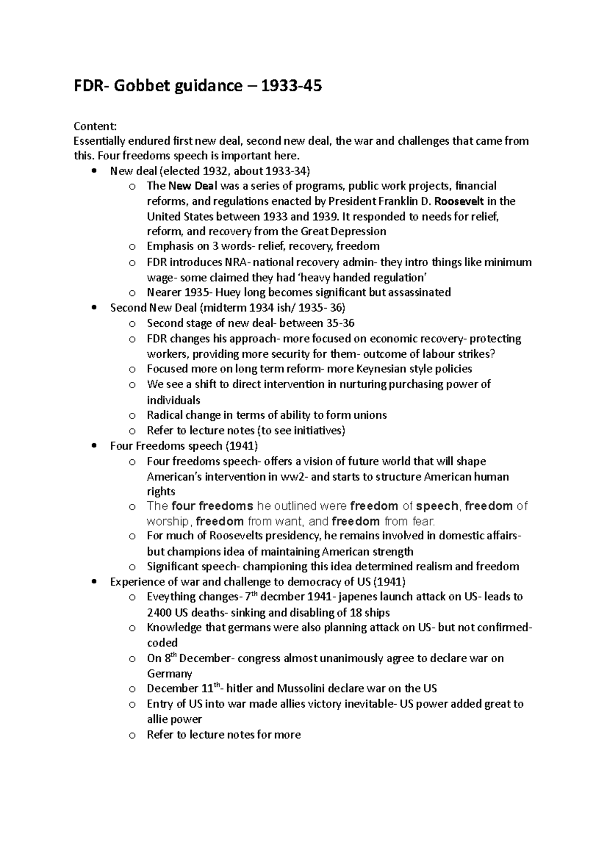 FDR summary and importance- contain reading - FDR- Gobbet guidance ...