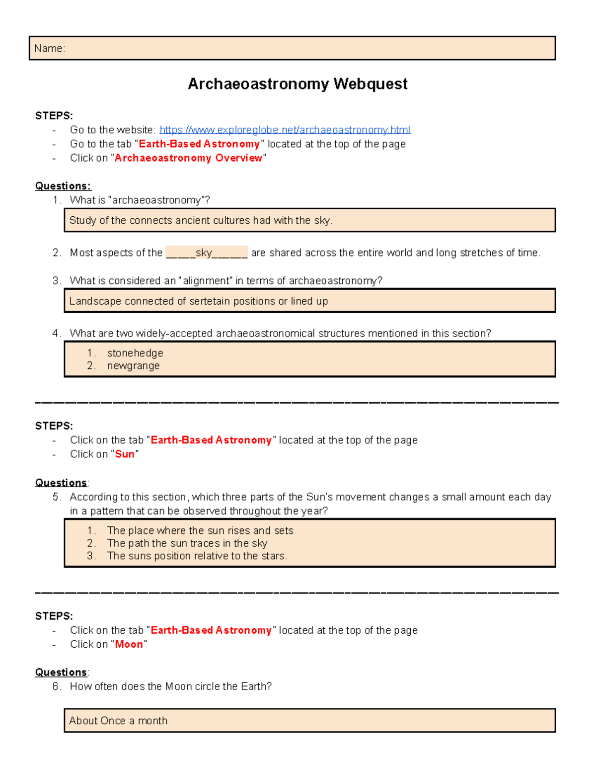 Archaeoastronomy Web Quest - 1435425 - Name: Archaeoastronomy Webquest ...