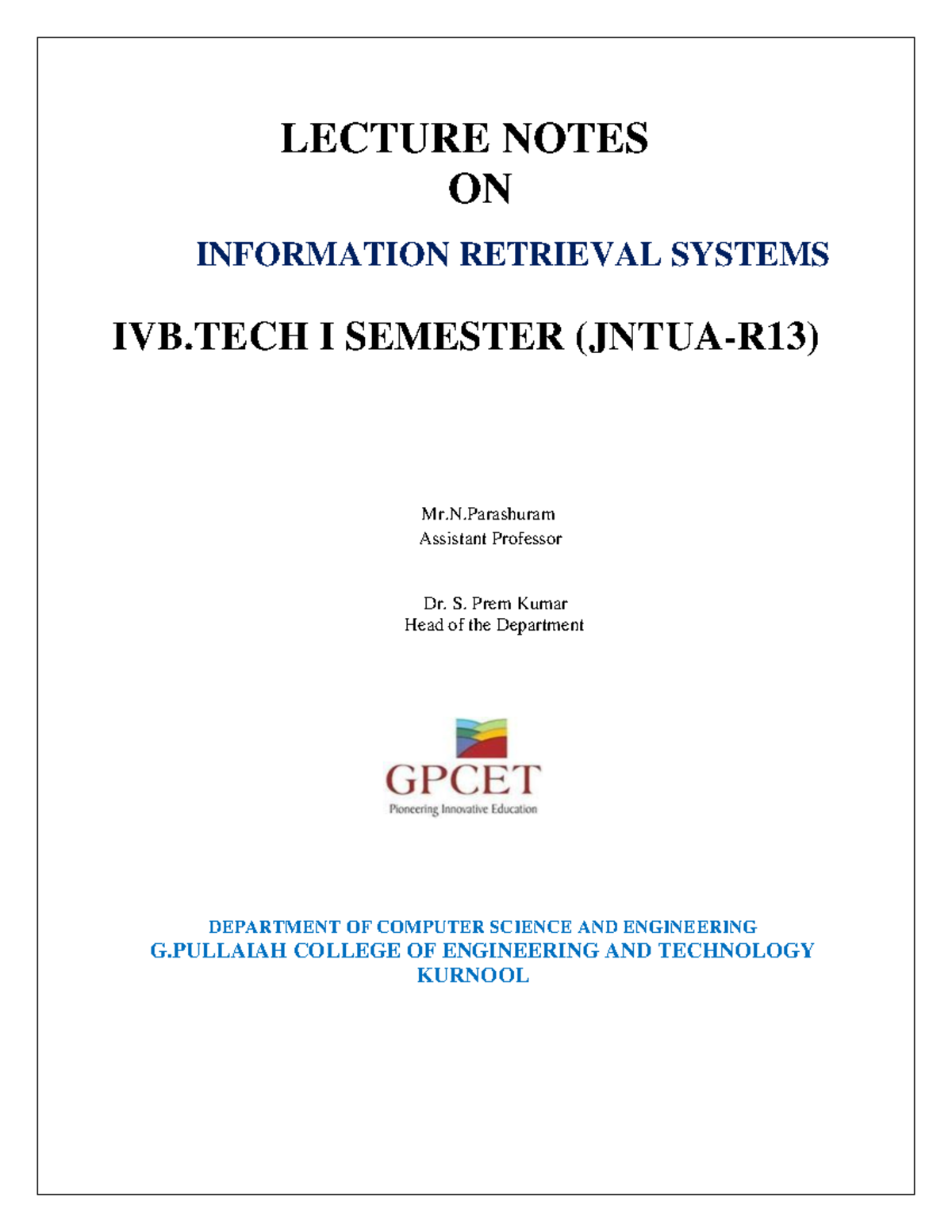UNIT 1 Information retrieval system - LECTURE NOTES ON INFORMATION ...