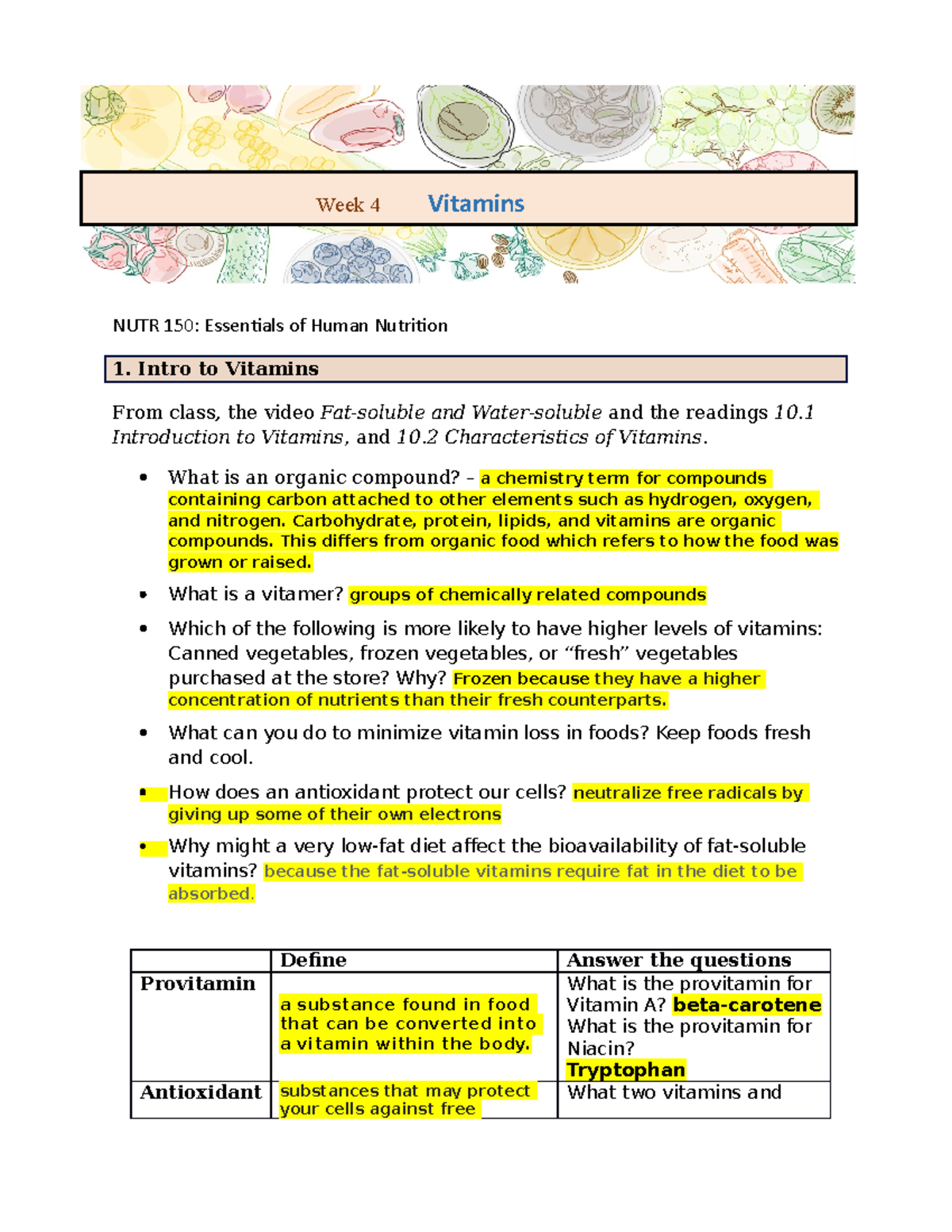 Week04 Study Guide F22 - F NUTR 150: Essentials of Human Nutrition 1 ...