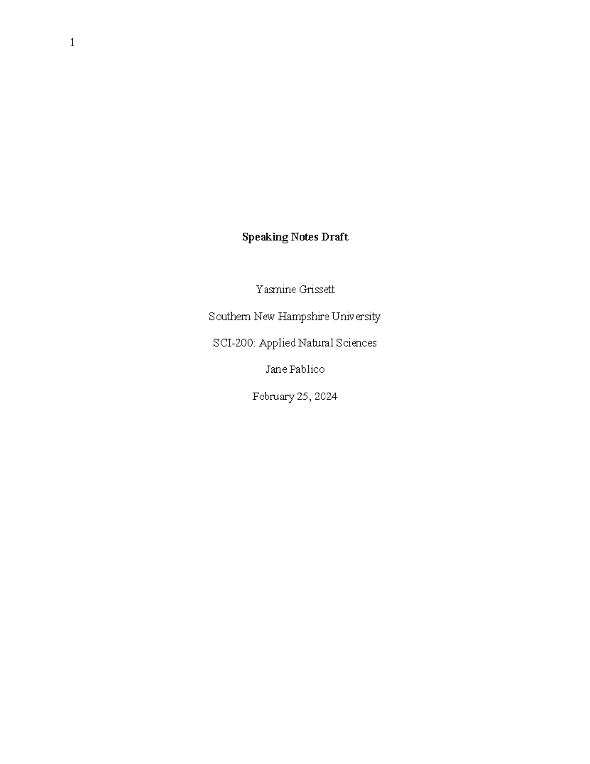 Speaking Notes Draft - Speaking Notes Draft Yasmine Grissett Southern ...