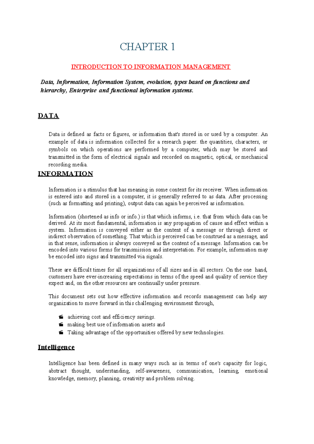 Information Management - CHAPTER 1 INTRODUCTION TO INFORMATION ...