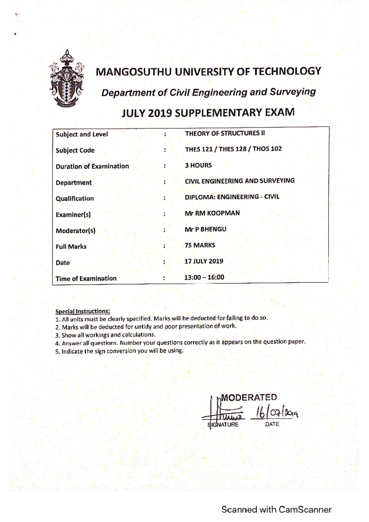 Supplementary Exam - 17 July 2019 Final - THOS102 - MUT - Studocu