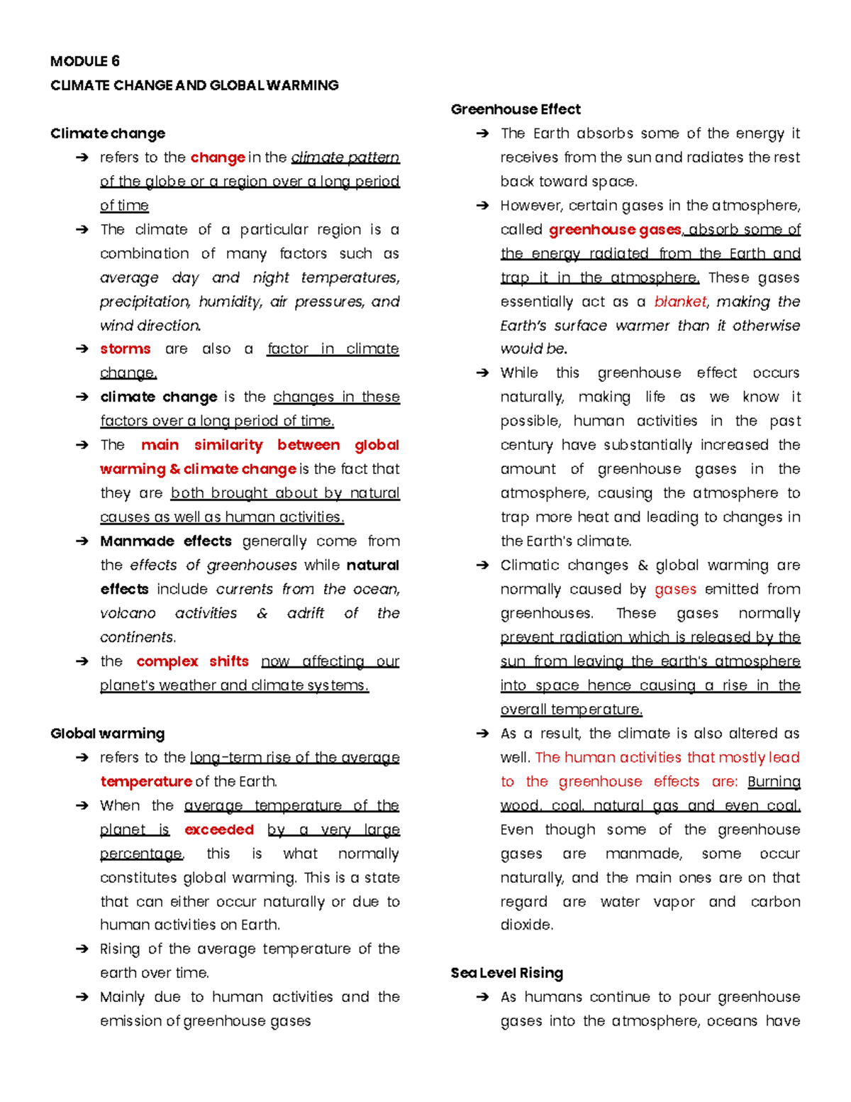PEE Module 6 Reviewer - MODULE 6 CLIMATE CHANGE AND GLOBAL WARMING ...