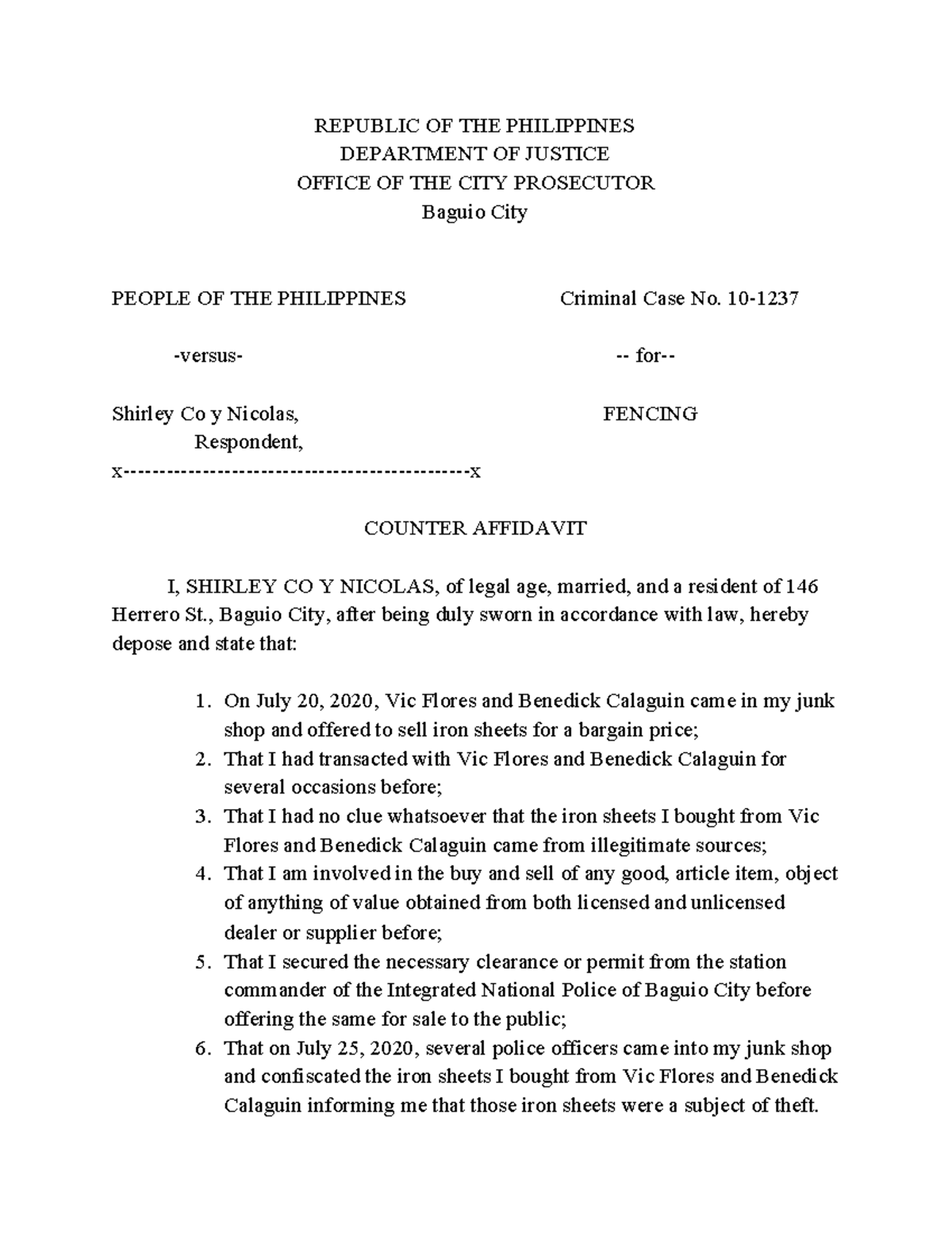 Counter Affidavit for Fencing (No. 3) - REPUBLIC OF THE PHILIPPINES ...