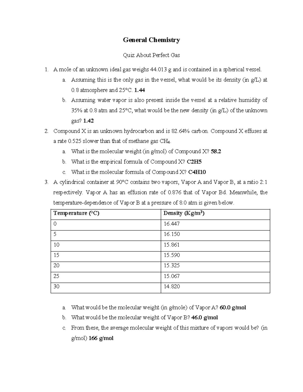 Ideal Gas Quiz - General Chemistry Quiz About Perfect Gas A mole of an ...
