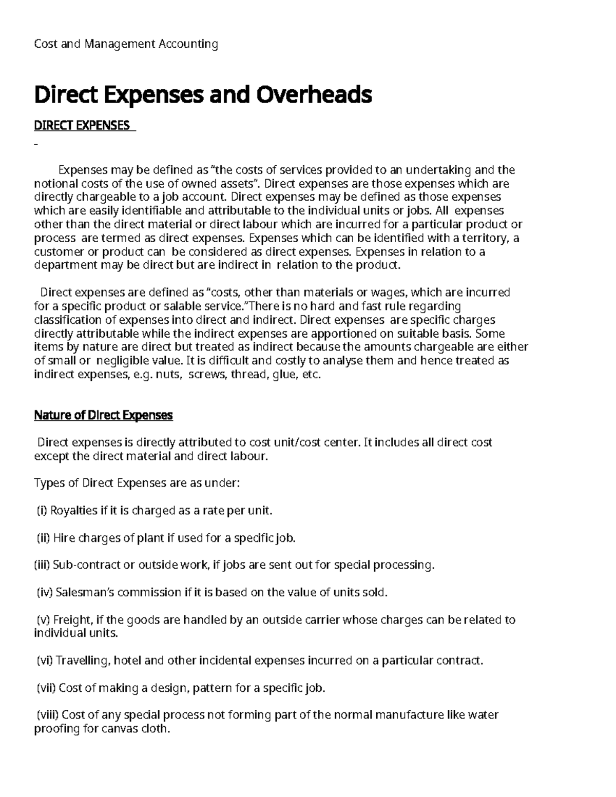 Direct Expenses and Overhead - Cost and Management Accounting Direct ...