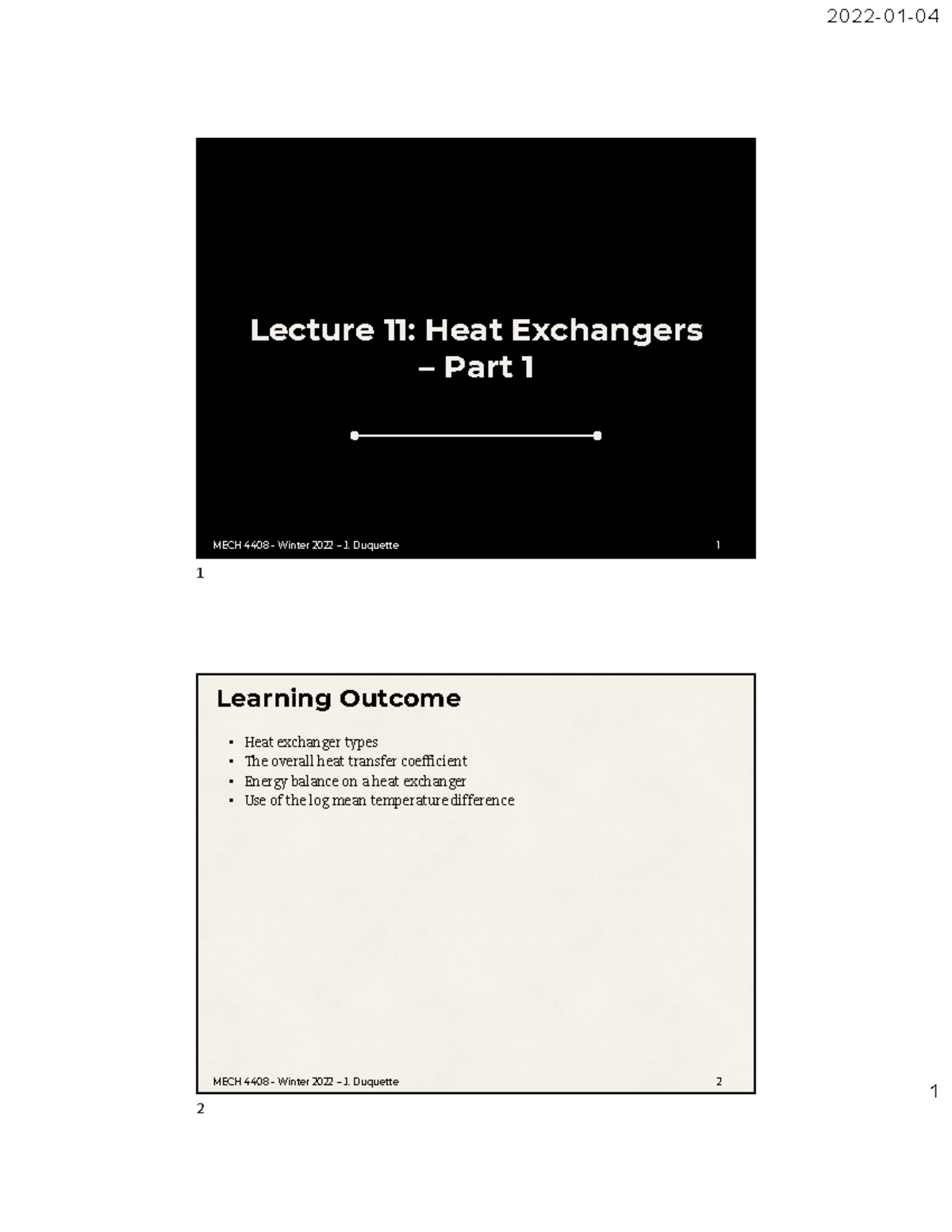 Module 2 Lecture 11 notes - 1 Lecture 11: Heat Exchangers – Part 1 MECH ...