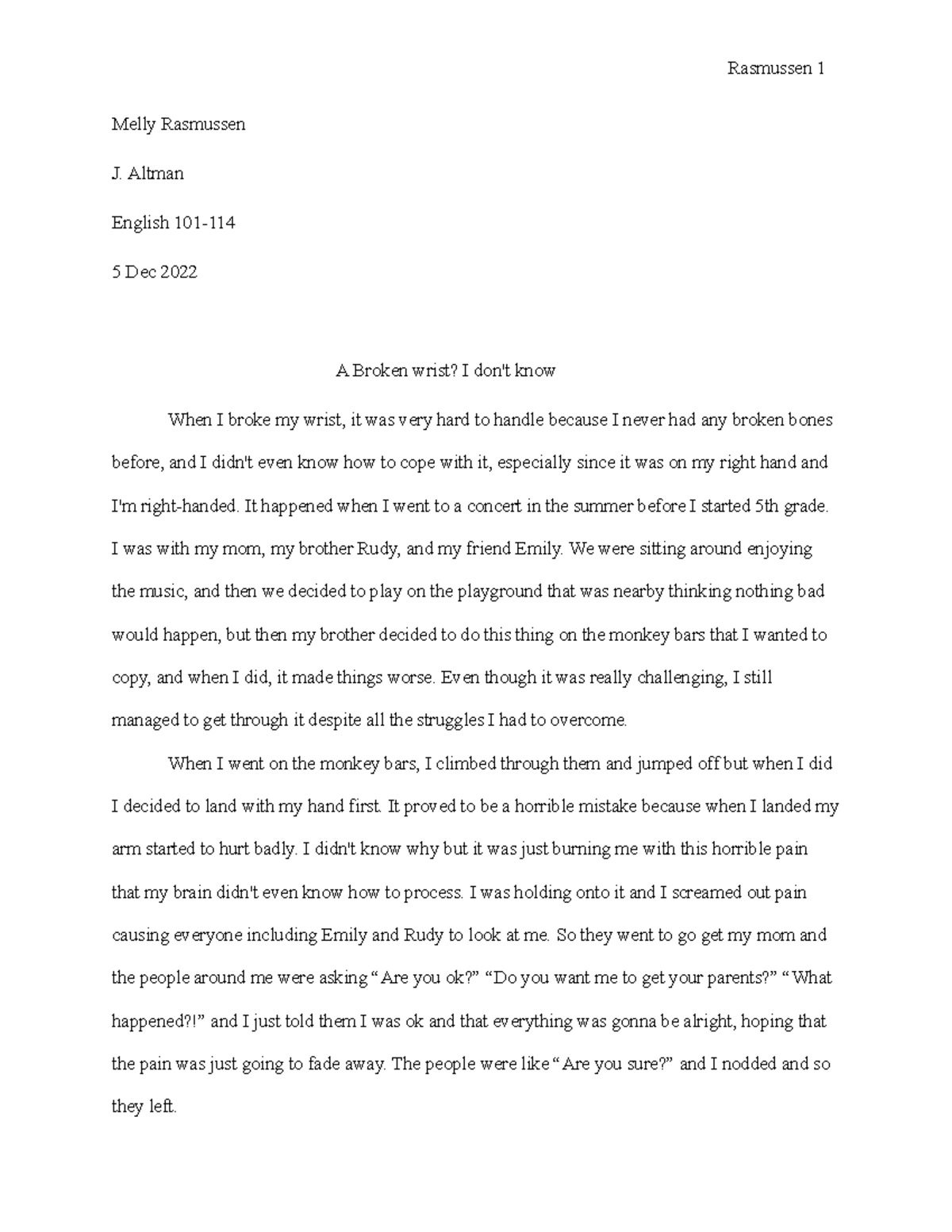 Personal Final Draft - Story about a life-changing experience we had in ...