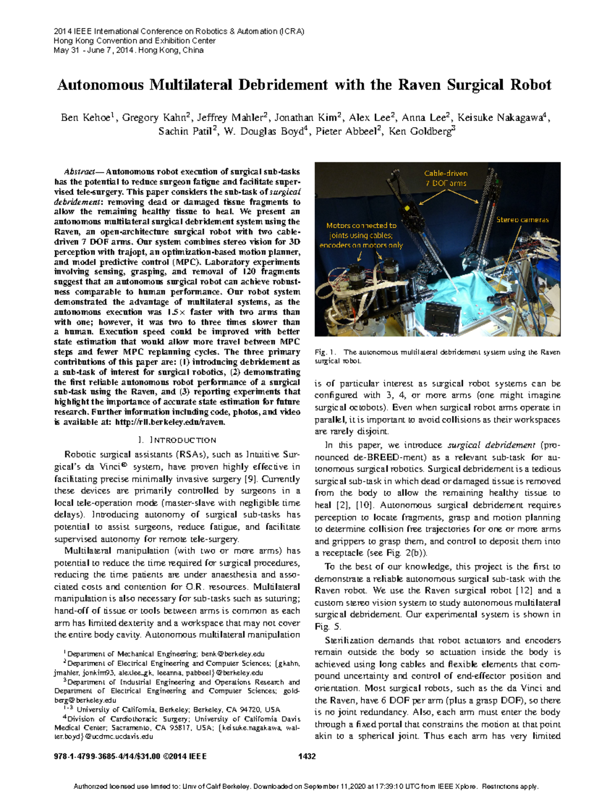 Autonomous Multilateral Debridement with the Raven Surgical Robot ...