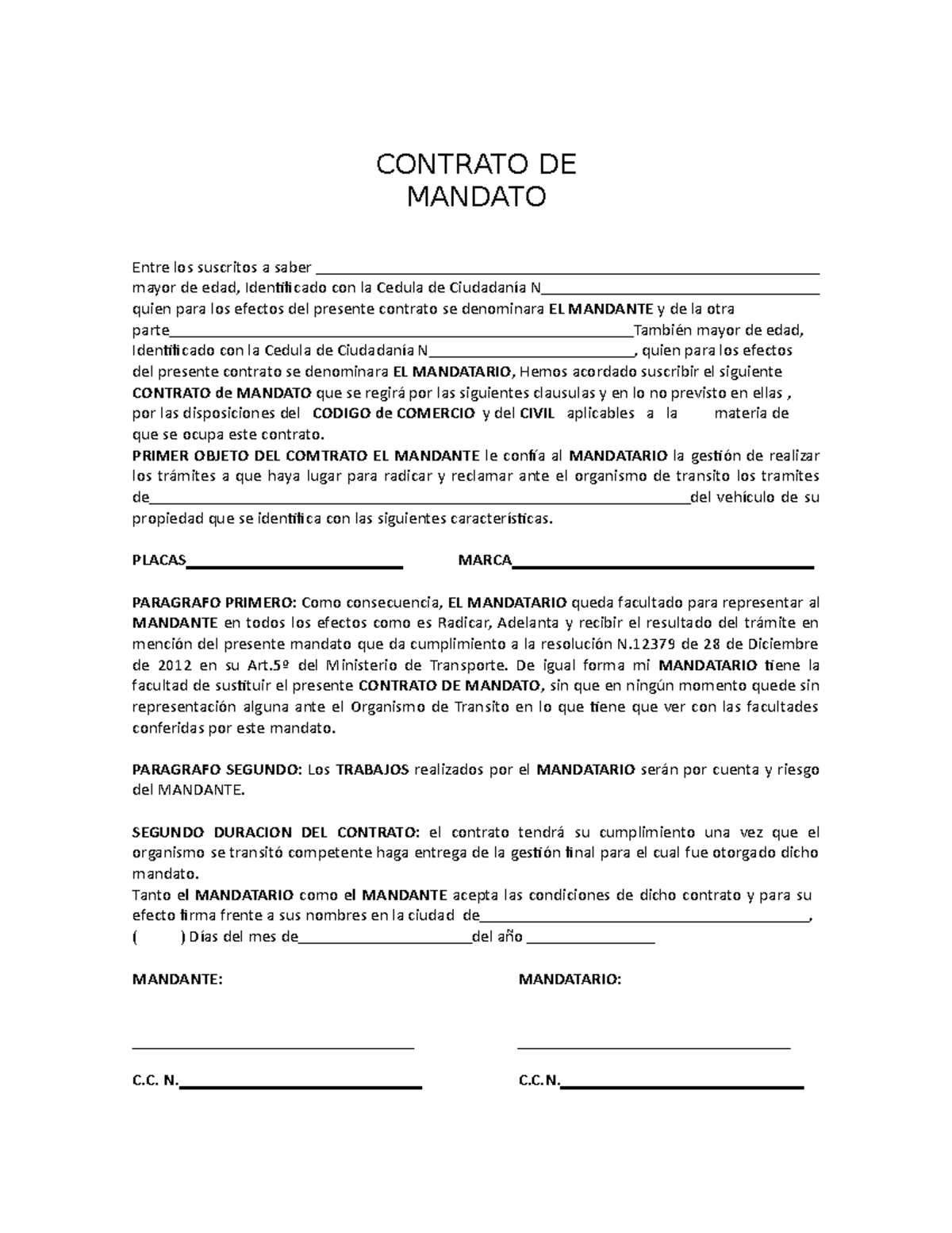 Contrato DE Mandato ntral - CONTRATO DE MANDATO Entre los suscritos a ...
