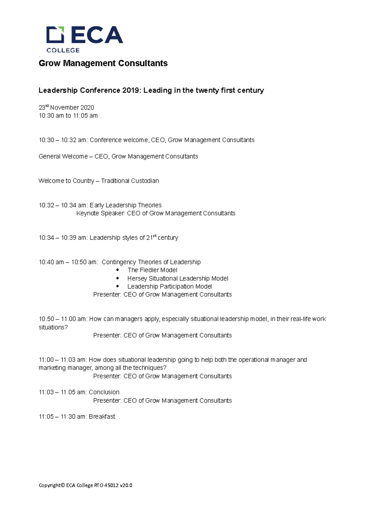 Draft Conference Program - . Grow Management Consultants Leadership ...