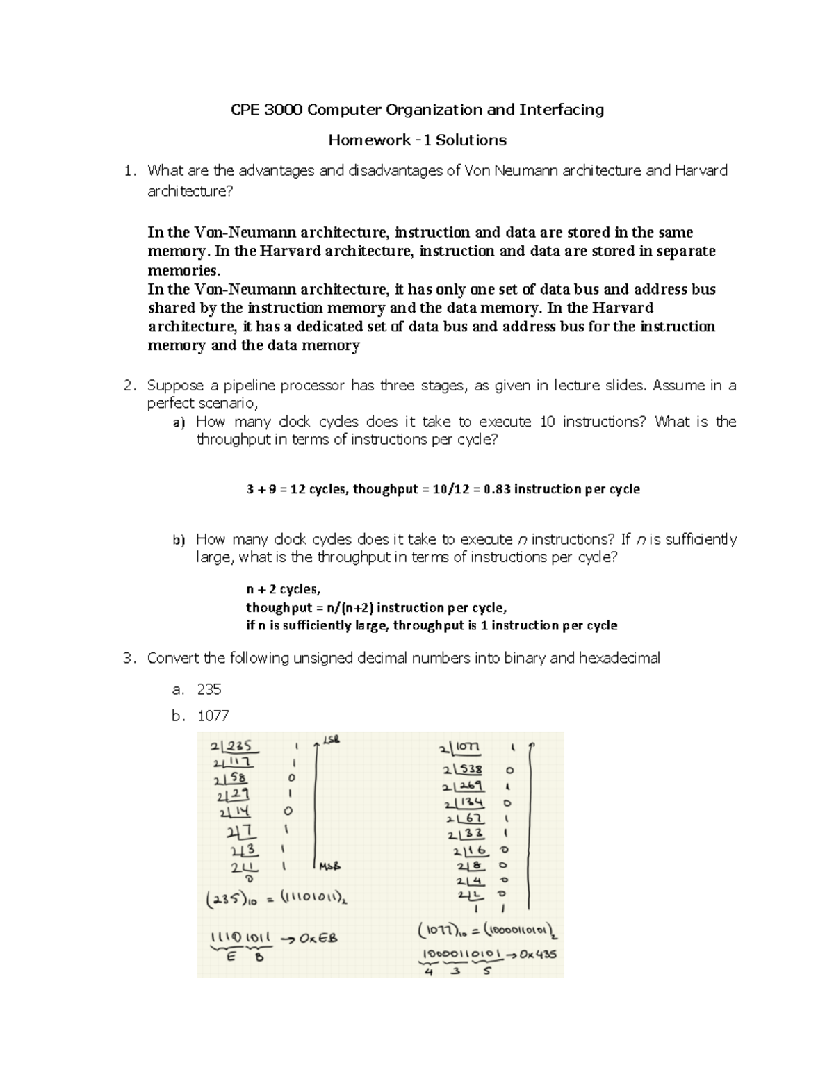 CPE3000 Homework 1 Solutions - CPE 3000 Computer Organization and ...