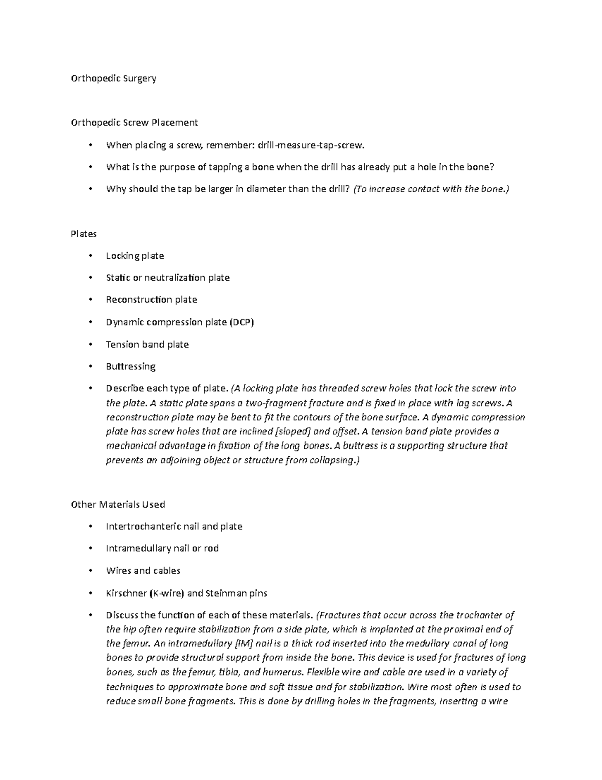 Lecture Notes 13 - Orthopedic Surgery Orthopedic Screw Placement - When ...