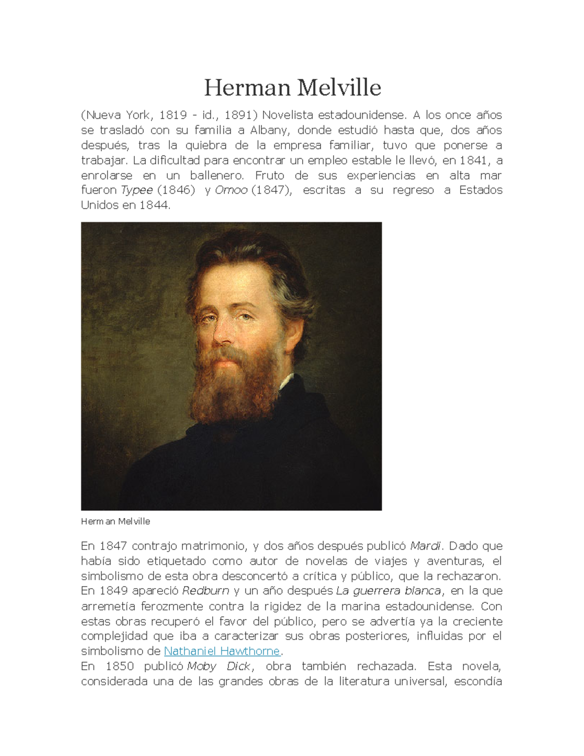 Herman Melville - Escritores mas reconocidos de la literatura - Herman ...