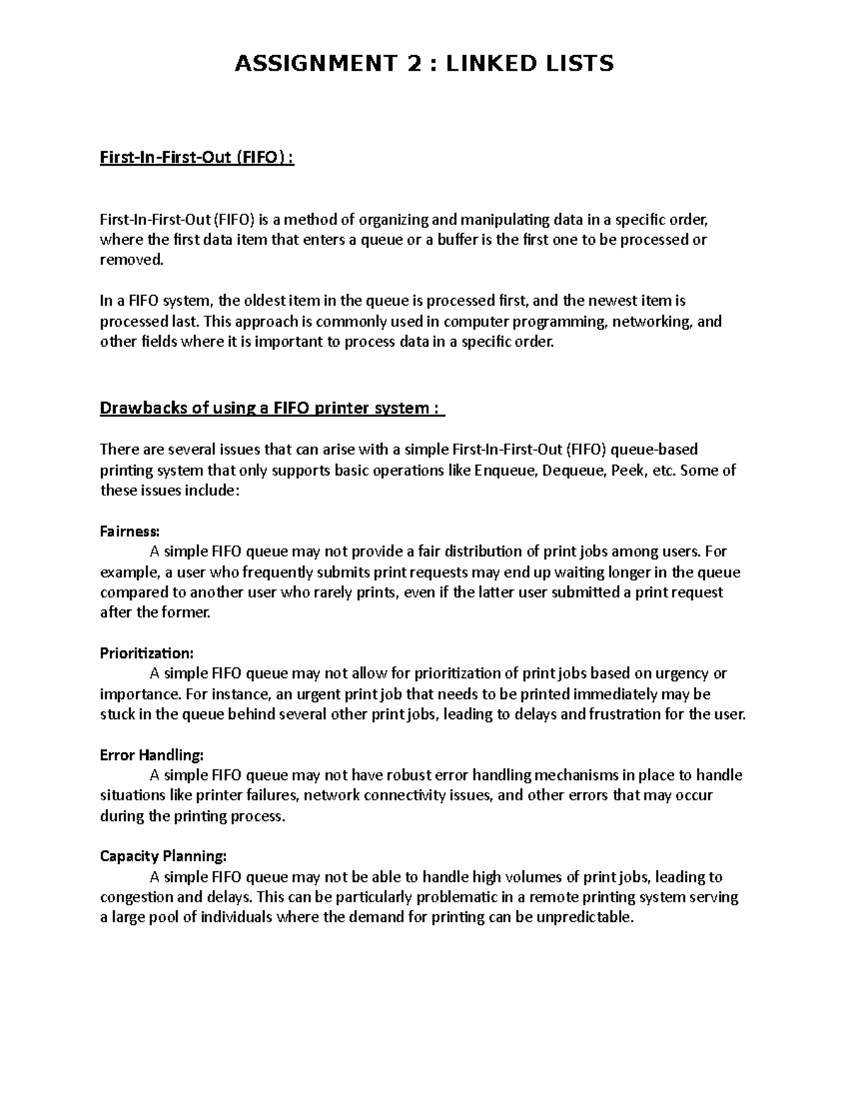 FIFO Queue Drawbacks - ASSIGNMENT 2 : LINKED LISTS First-In-First-Out ...