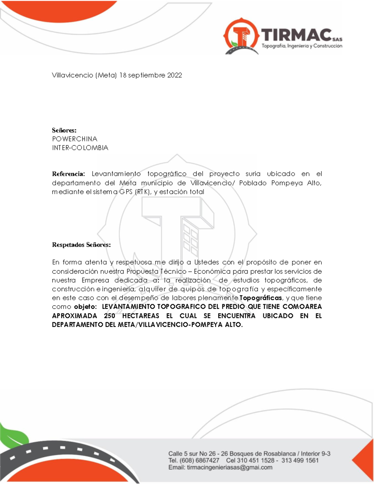 Cotizacion Tirmac - Villavicencio (Meta) 18 septiembre 2022 Señores ...
