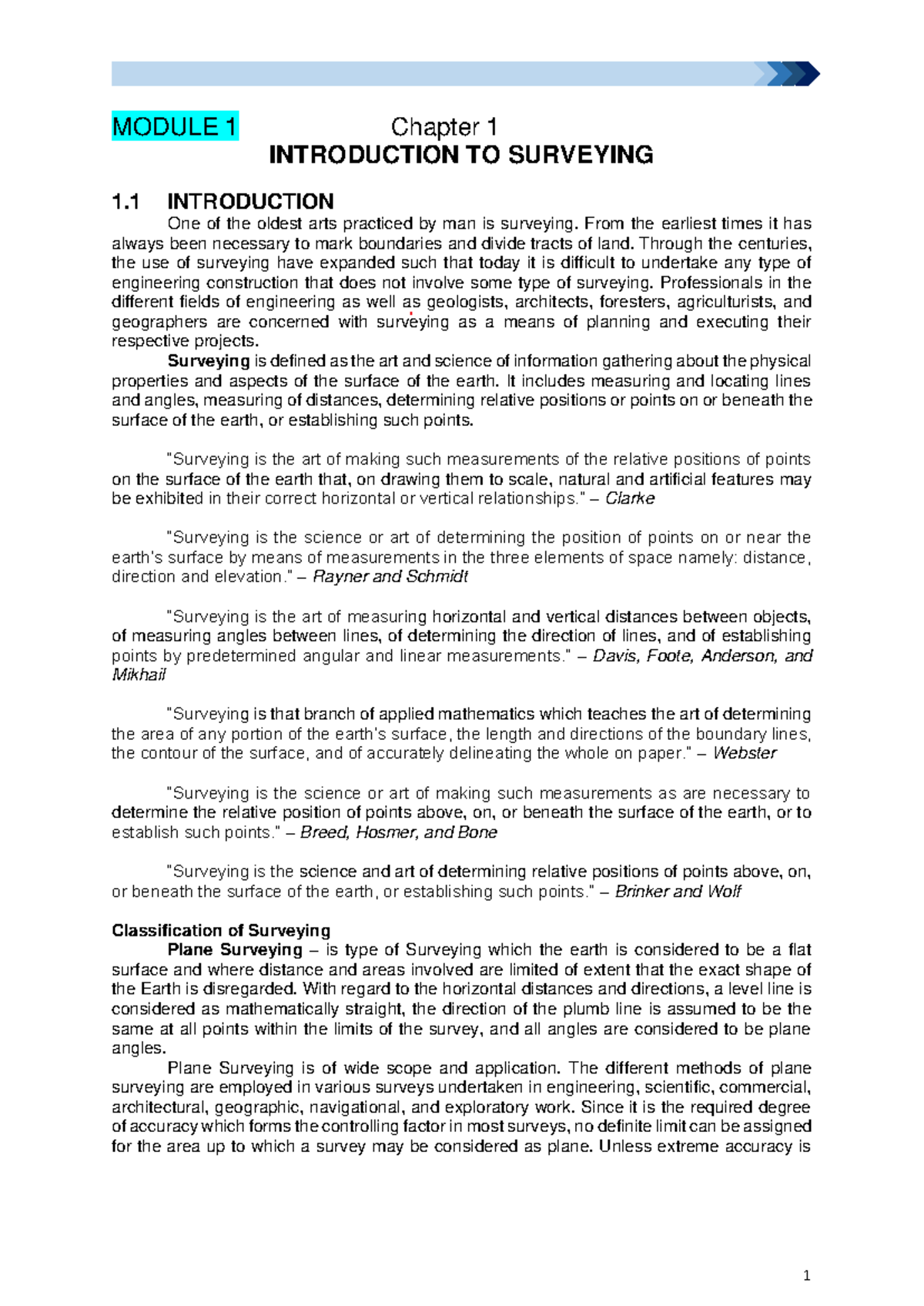 Introduction-TO- Surveying - MODULE 1 Chapter 1 INTRODUCTION TO ...