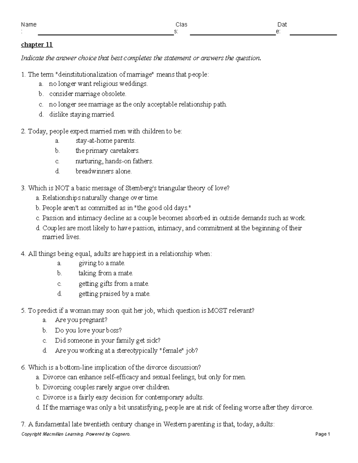 Chapter 11 - study guide - : s: e: chapter 11 Indicate the answer ...