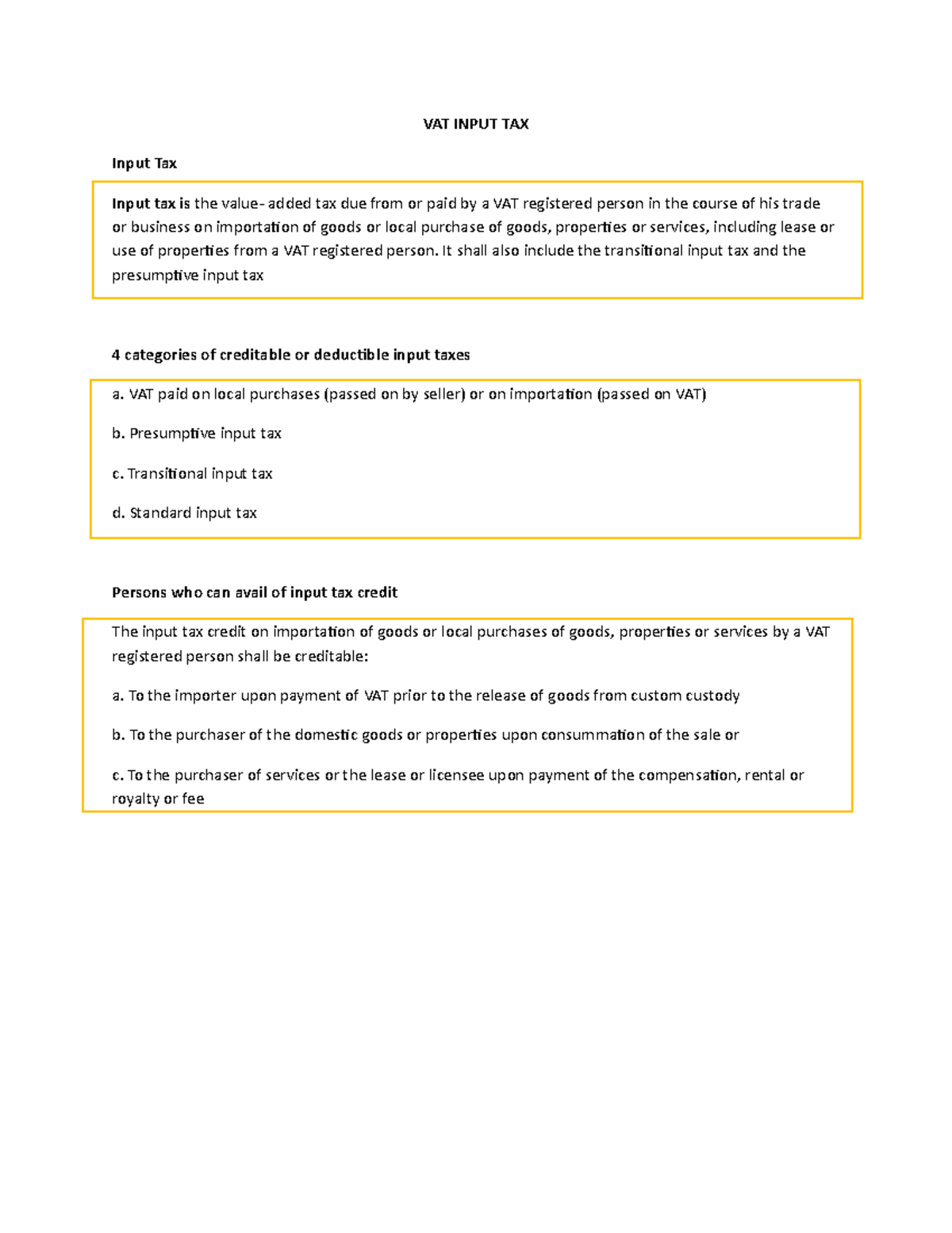 VAT Input TAX - VAT INPUT TAX Input Tax Input tax is the value- added ...