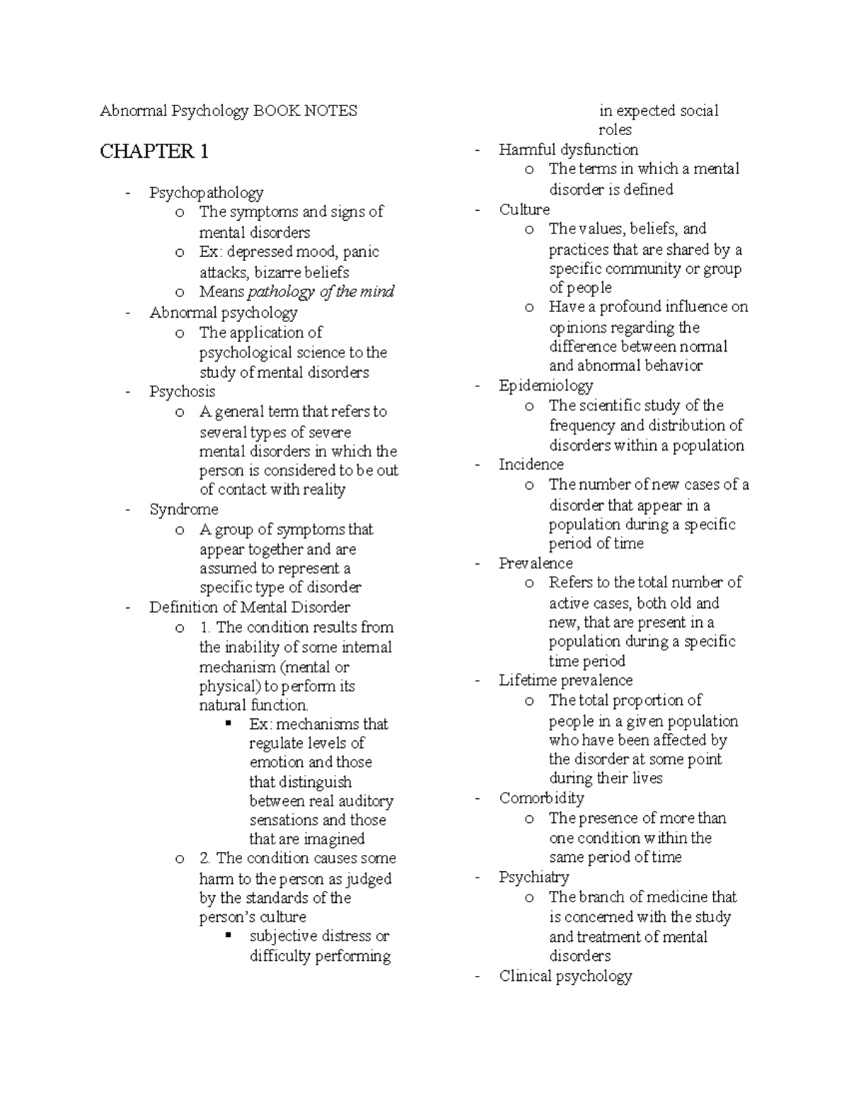 Abnormal Psychology BOOK Notes - Abnormal Psychology BOOK NOTES CHAPTER ...