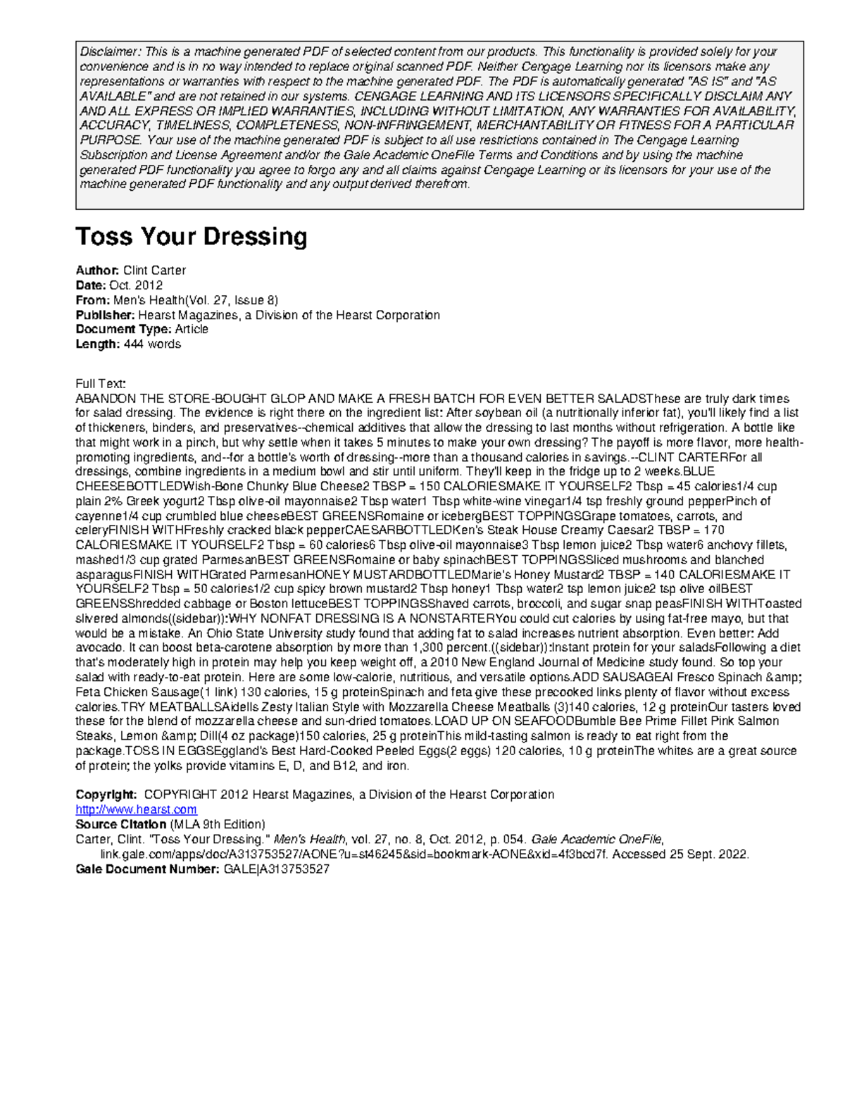 Toss Your Dressing - Chys notez - Disclaimer: This is a machine ...