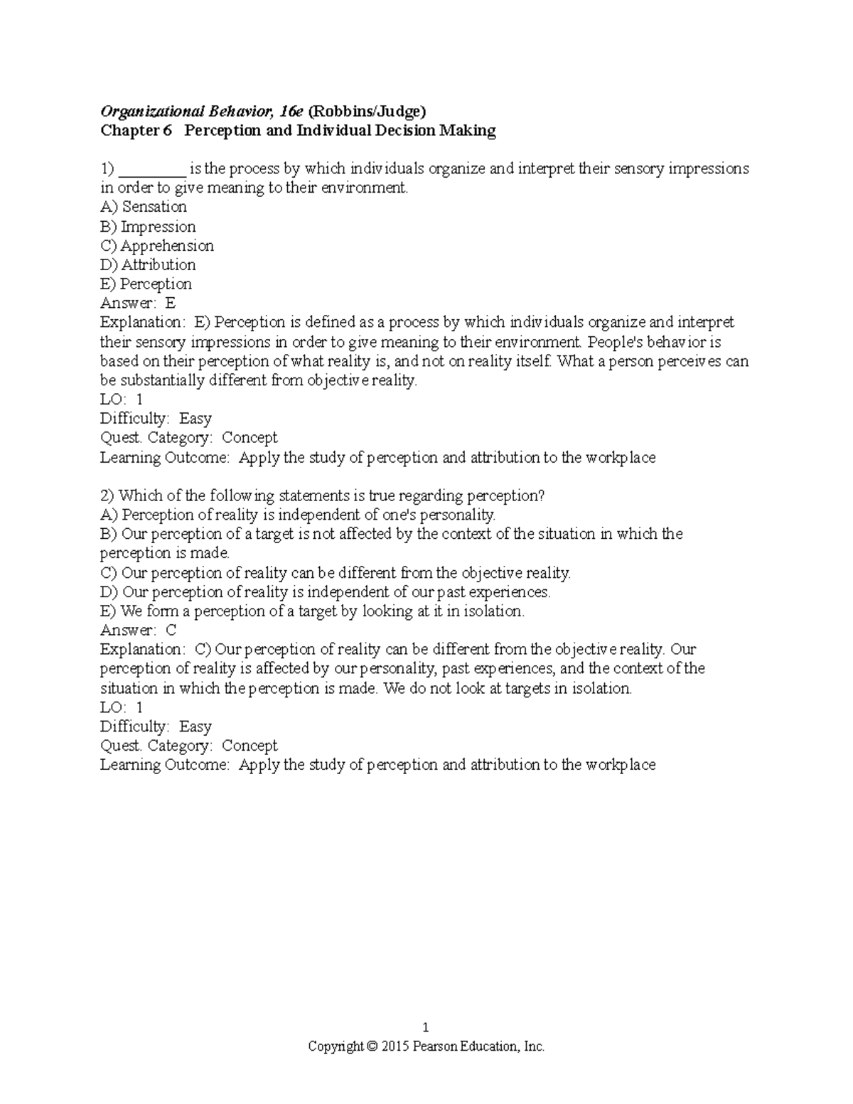 Chapter 5 - Organizational Behavior, 16e (Robbins/Judge) Chapter 6 ...