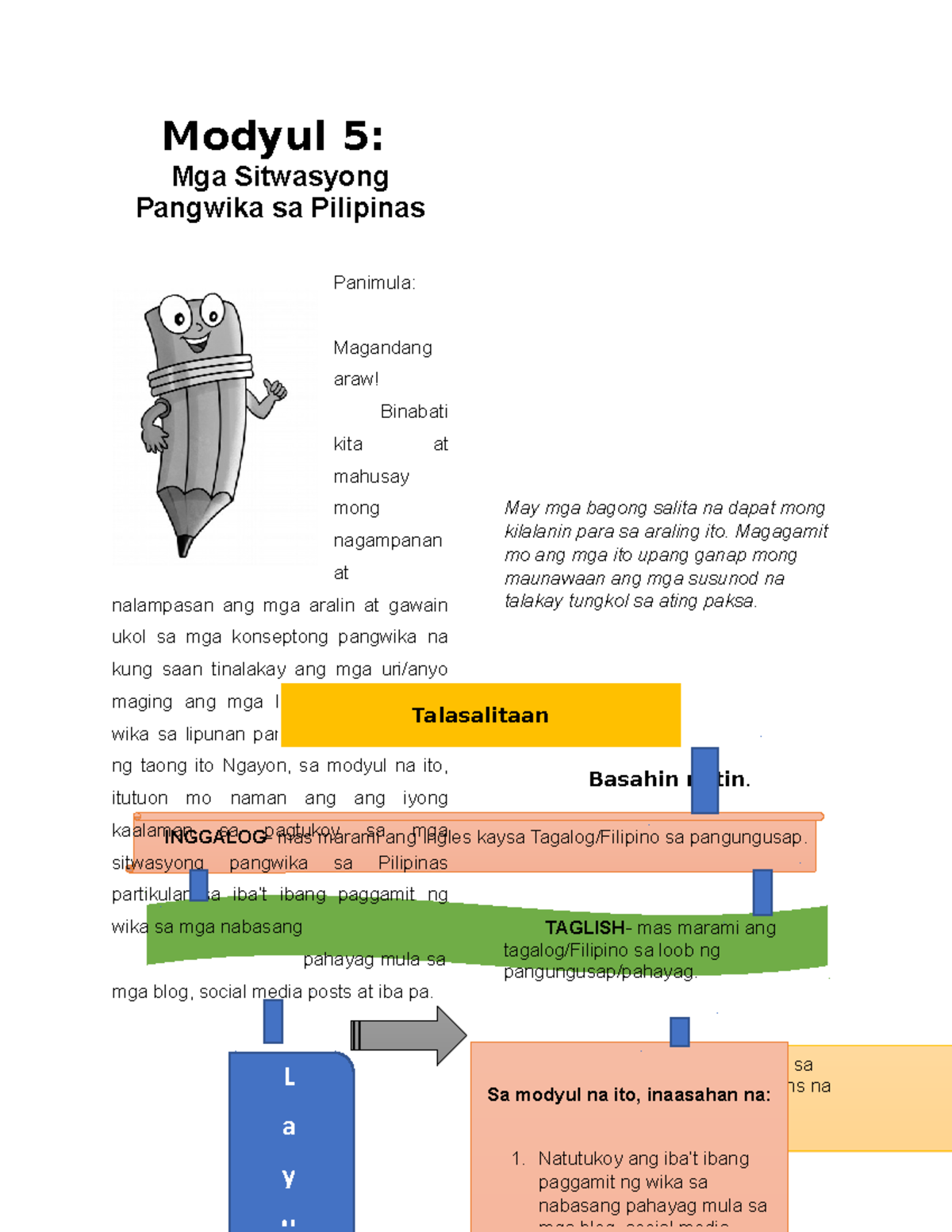 Modyul 5 - Module in Filipino - Modyul 5: Mga Sitwasyong Pangwika sa ...