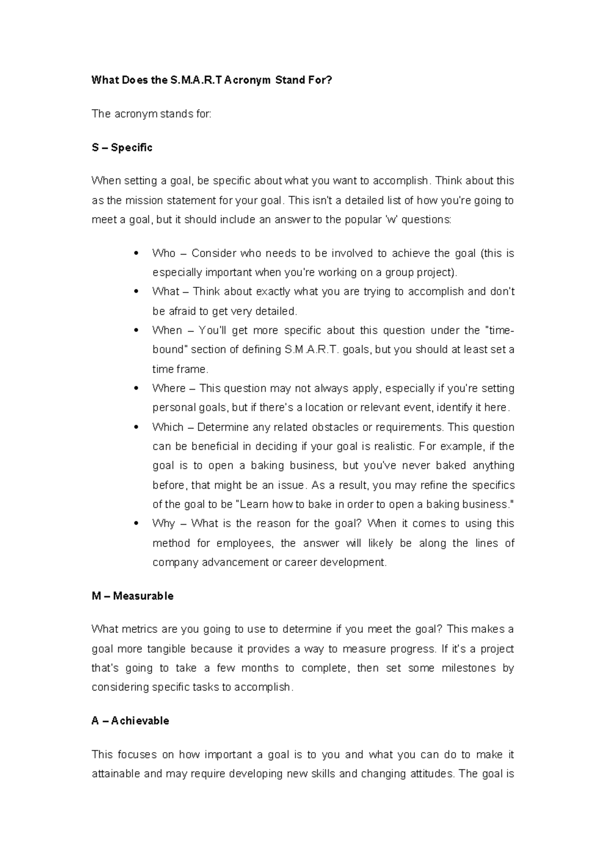 Smart Goals Worksheet - What Does the S.M.A.R Acronym Stand For? The ...