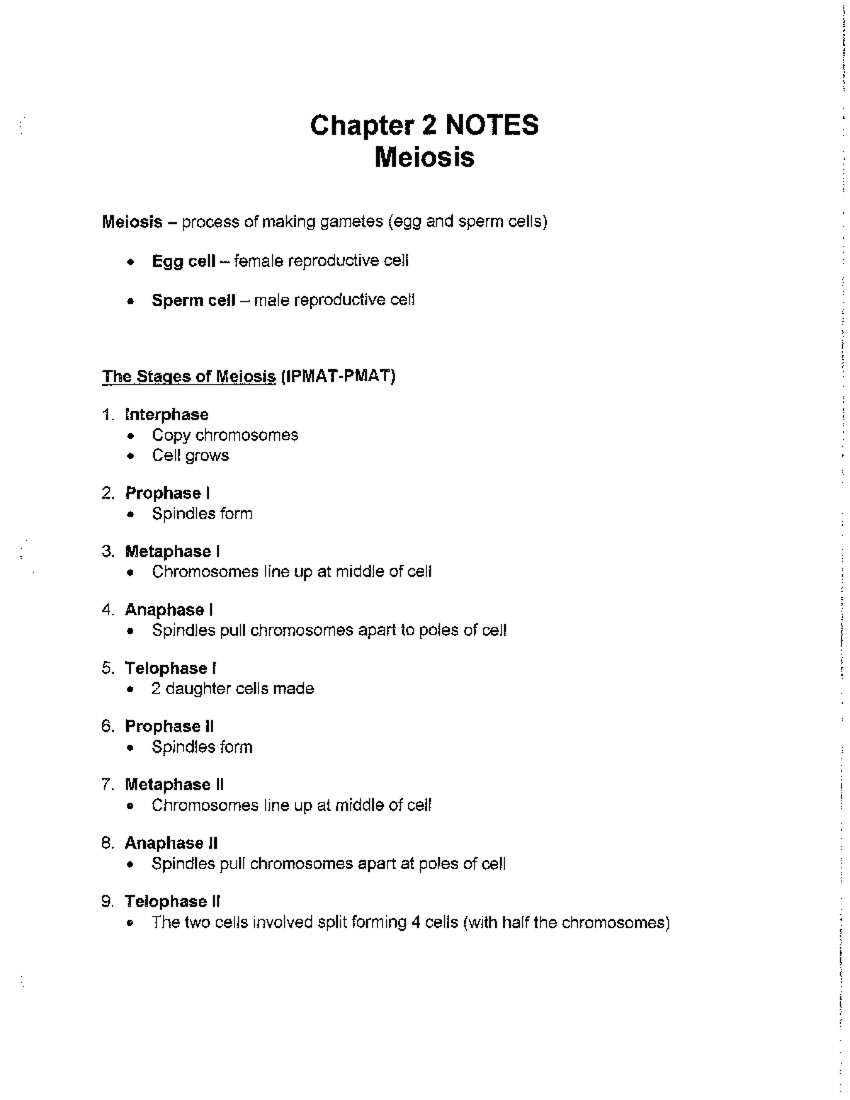 Meiosis notes - yes - Studocu