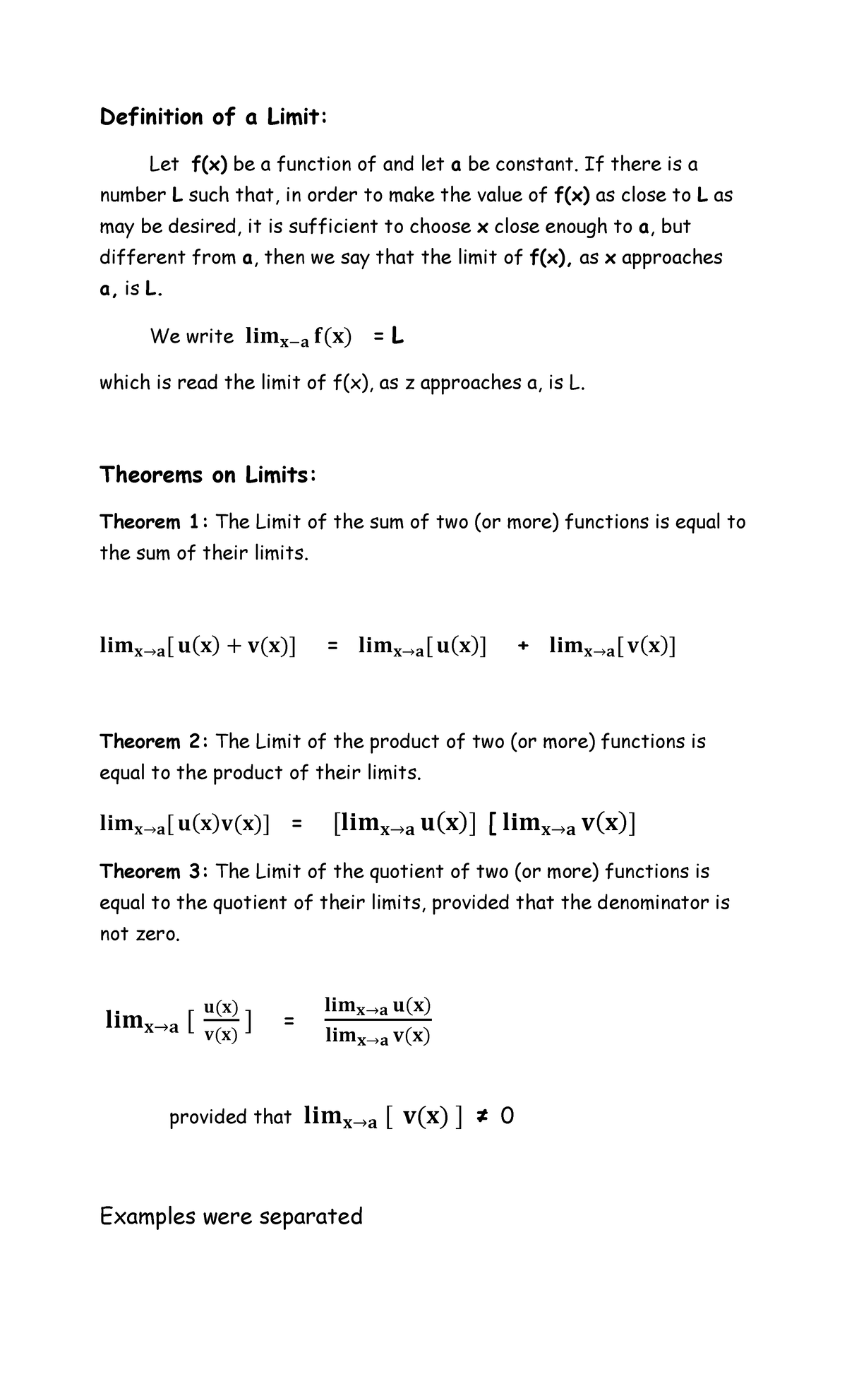 Limits Caluculus - Definition of a Limit: Let f(x) be a function of and ...