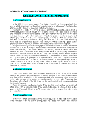 Linguistic Stylistics and Discourse Analysis - NOTES IN STYLISTIC AND ...