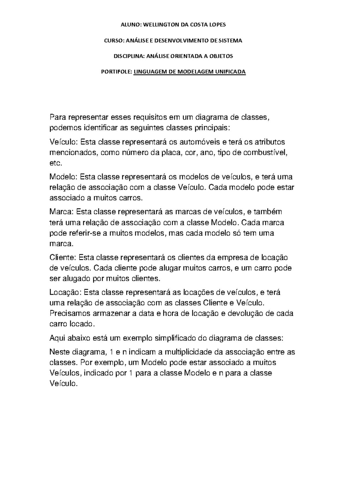 Portifole Linguagem DE Modelagem Unificada - ALUNO: WELLINGTON DA COSTA ...